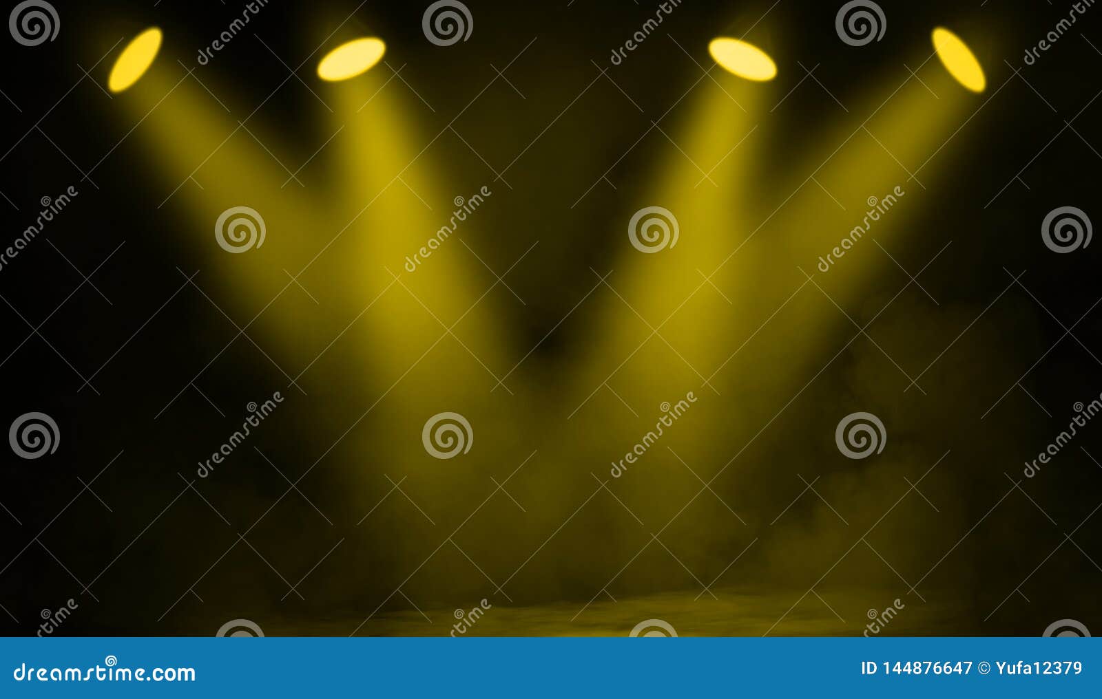 Yellow Projector Background. Spotlight Stage With Smoke On The Floor ...