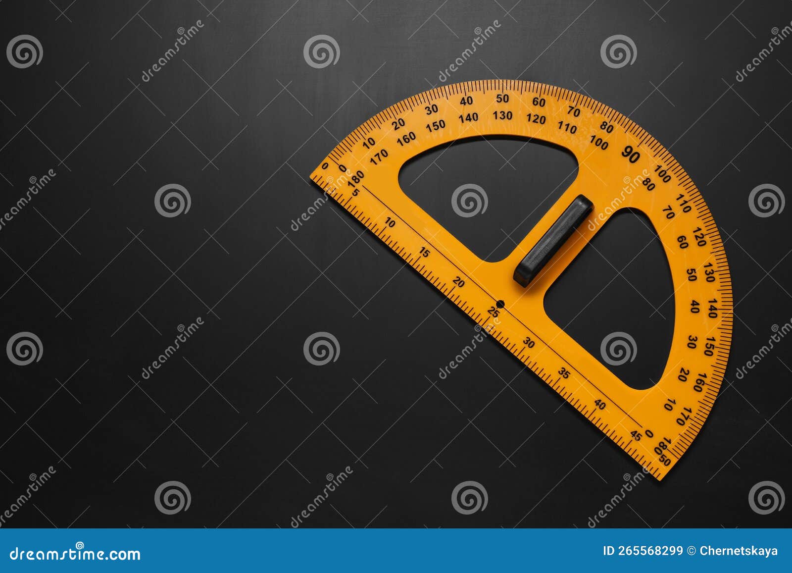 Yellow Protractor on Blackboard, Top View. Space for Text Stock Image ...