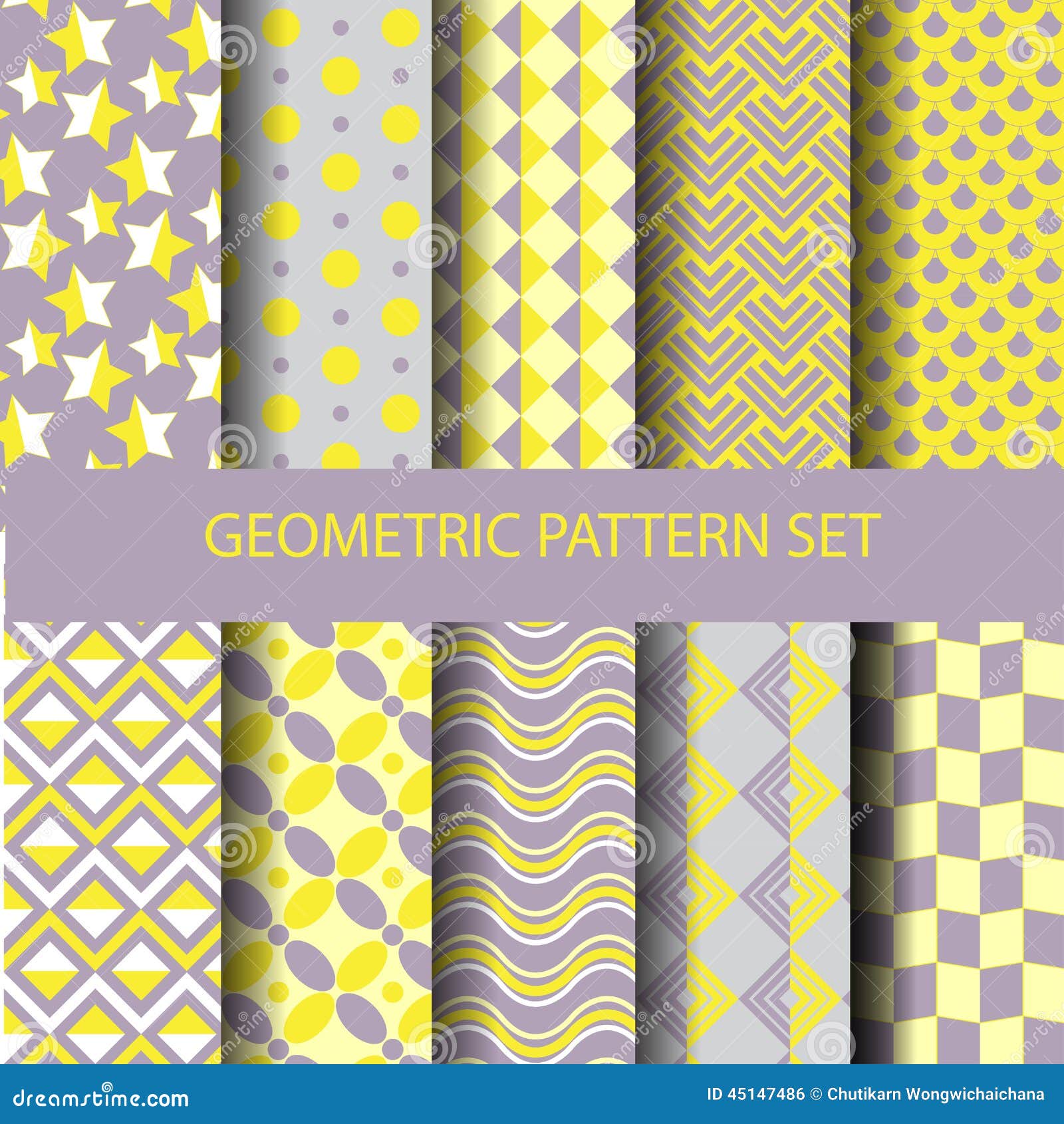 Yellow And Purple Geometric Pattern Set Stock Vector Pattern Simple