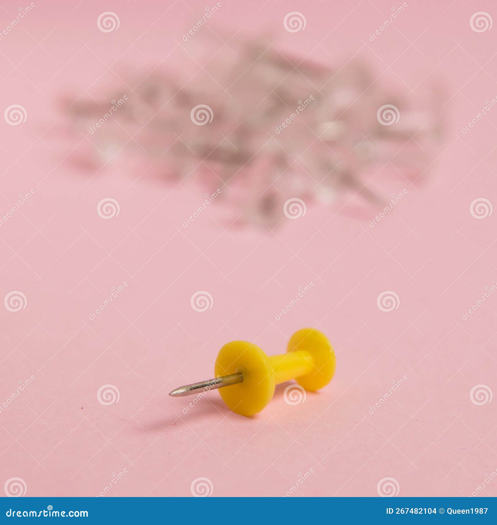 Yellow Push Pin Macro on Paper Pink Background with Copy Space Stock ...