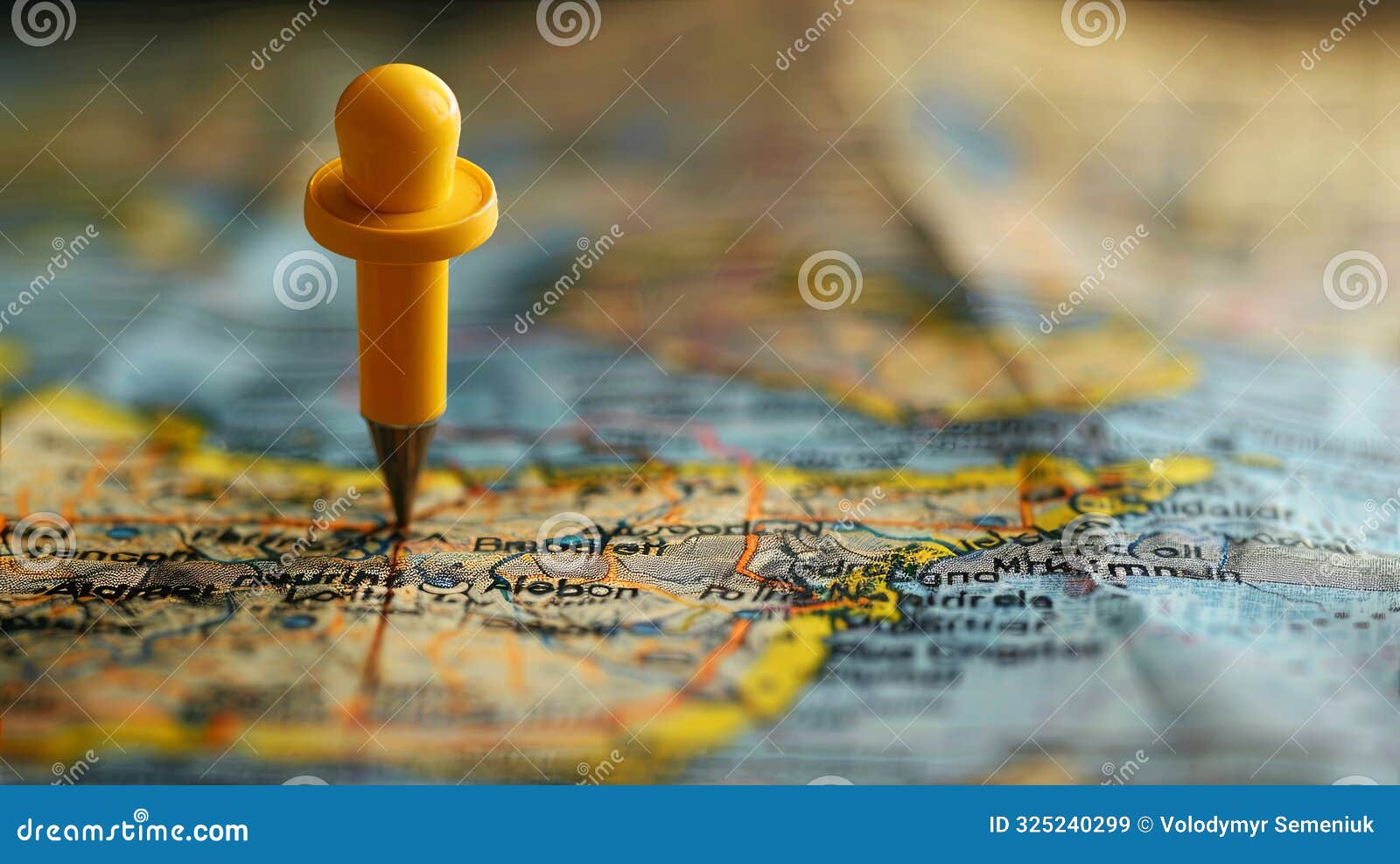 Yellow Push Pin Marks a Destination on a Detailed Map Stock ...