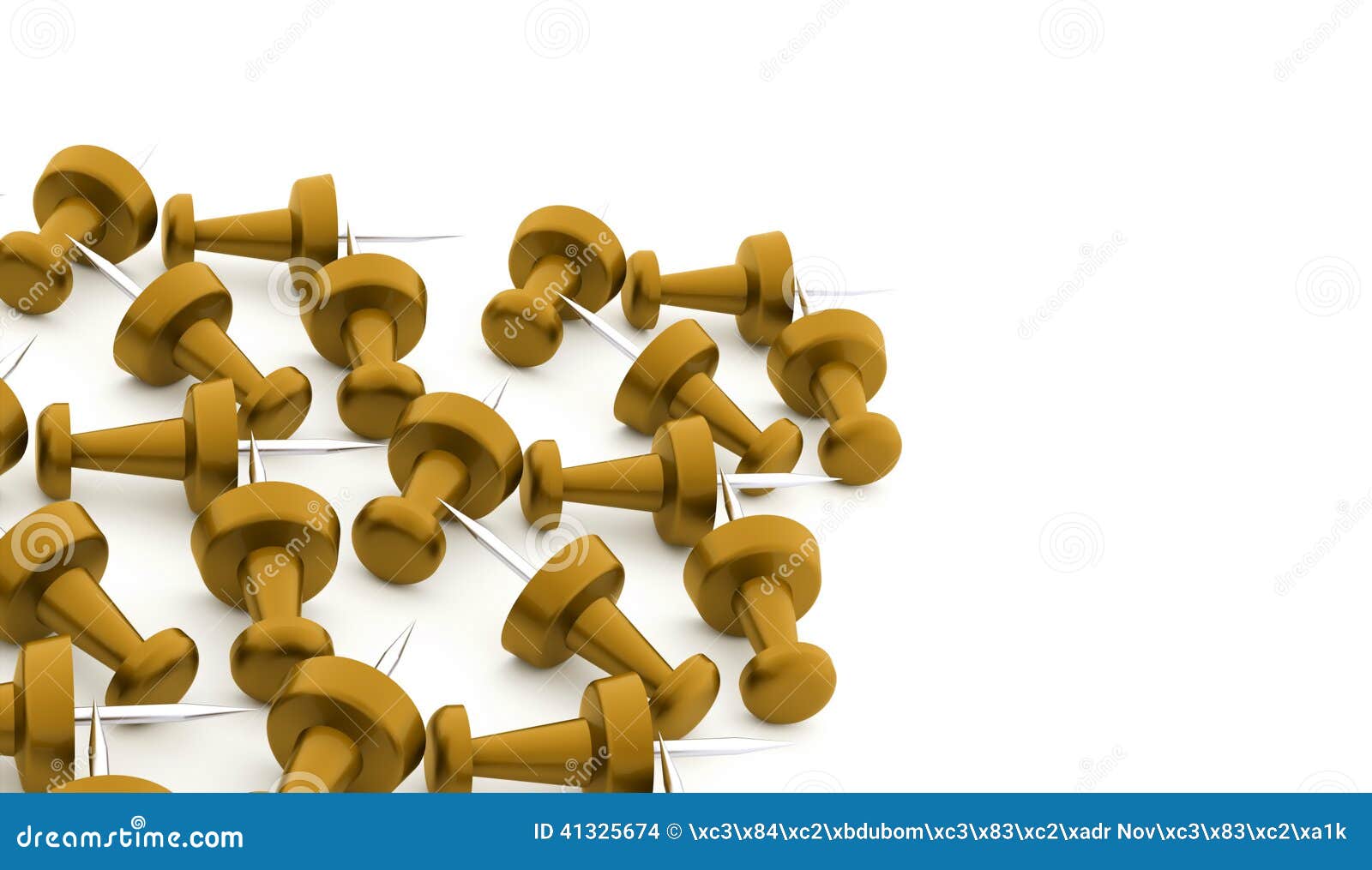 Yellow Push Pins Rendered on White Stock Illustration - Illustration of ...