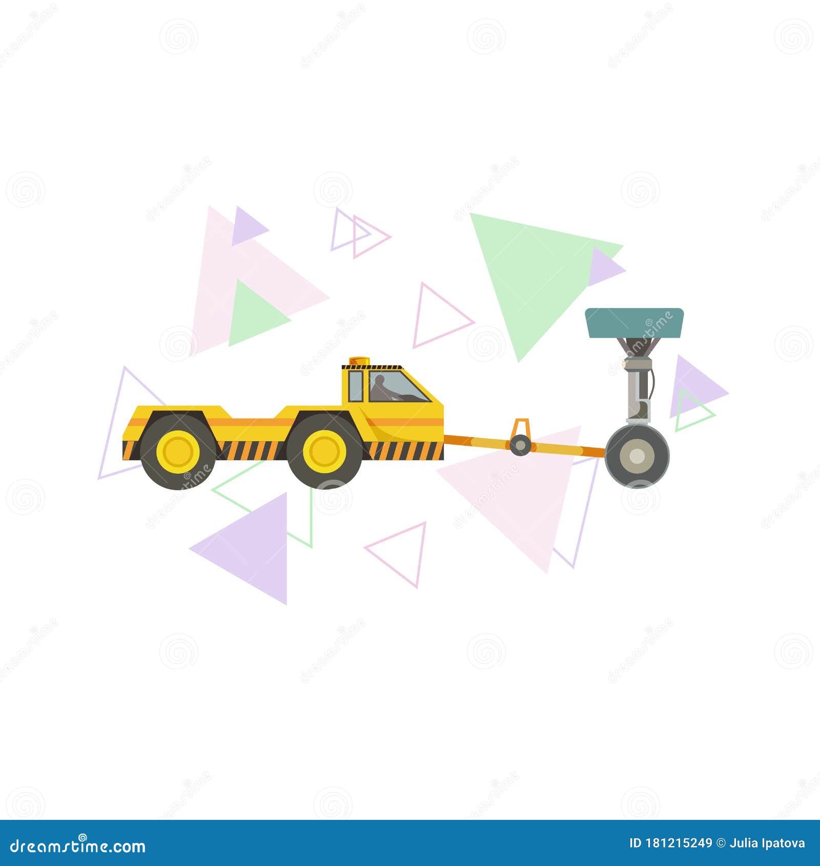 Yellow Pushback Tug And Gear With Triangles On White Isolated ...