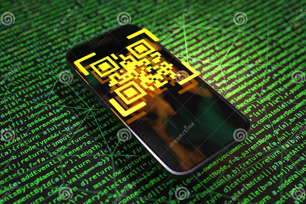 Yellow QR Code Floating Above a Smartphone on a Green Background Made ...