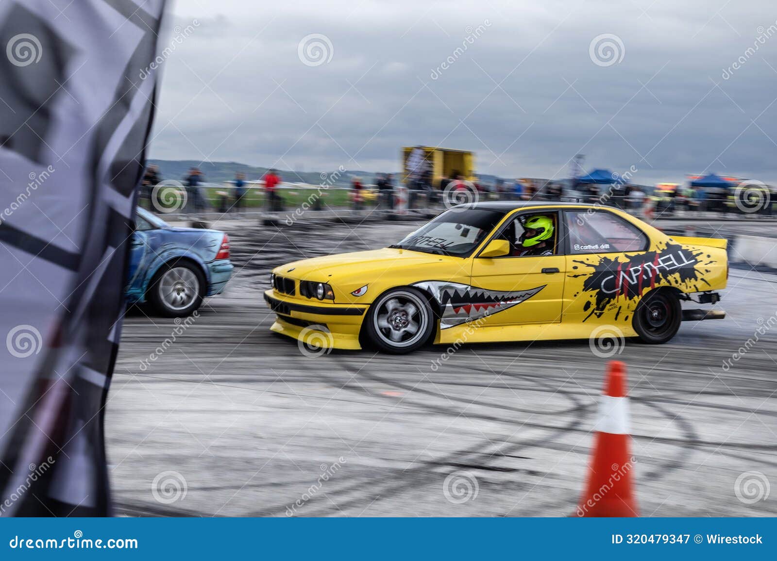 Yellow Race Cars Navigating a Turn at a Car Race Editorial Photography ...