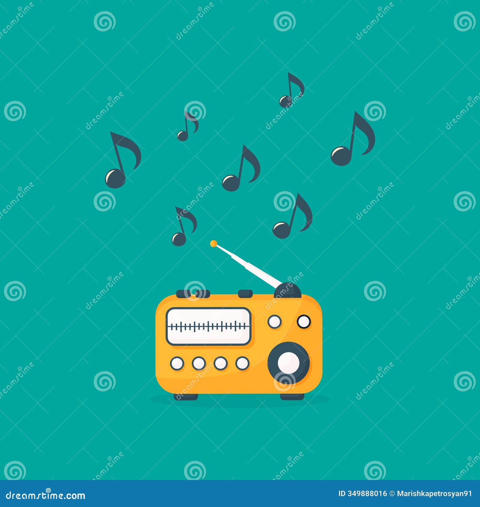 Yellow Radio and Musical Notes Isolated Flat Illustration Stock Vector ...
