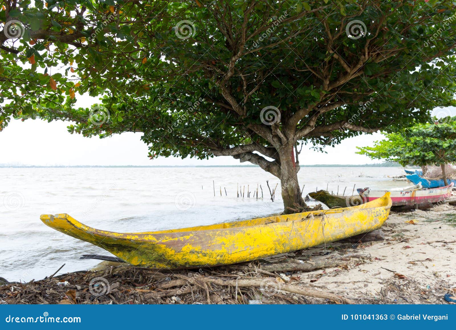 Yellow Raft is at the Lakeside on Cloudy Day. Stock Image - Image of ...
