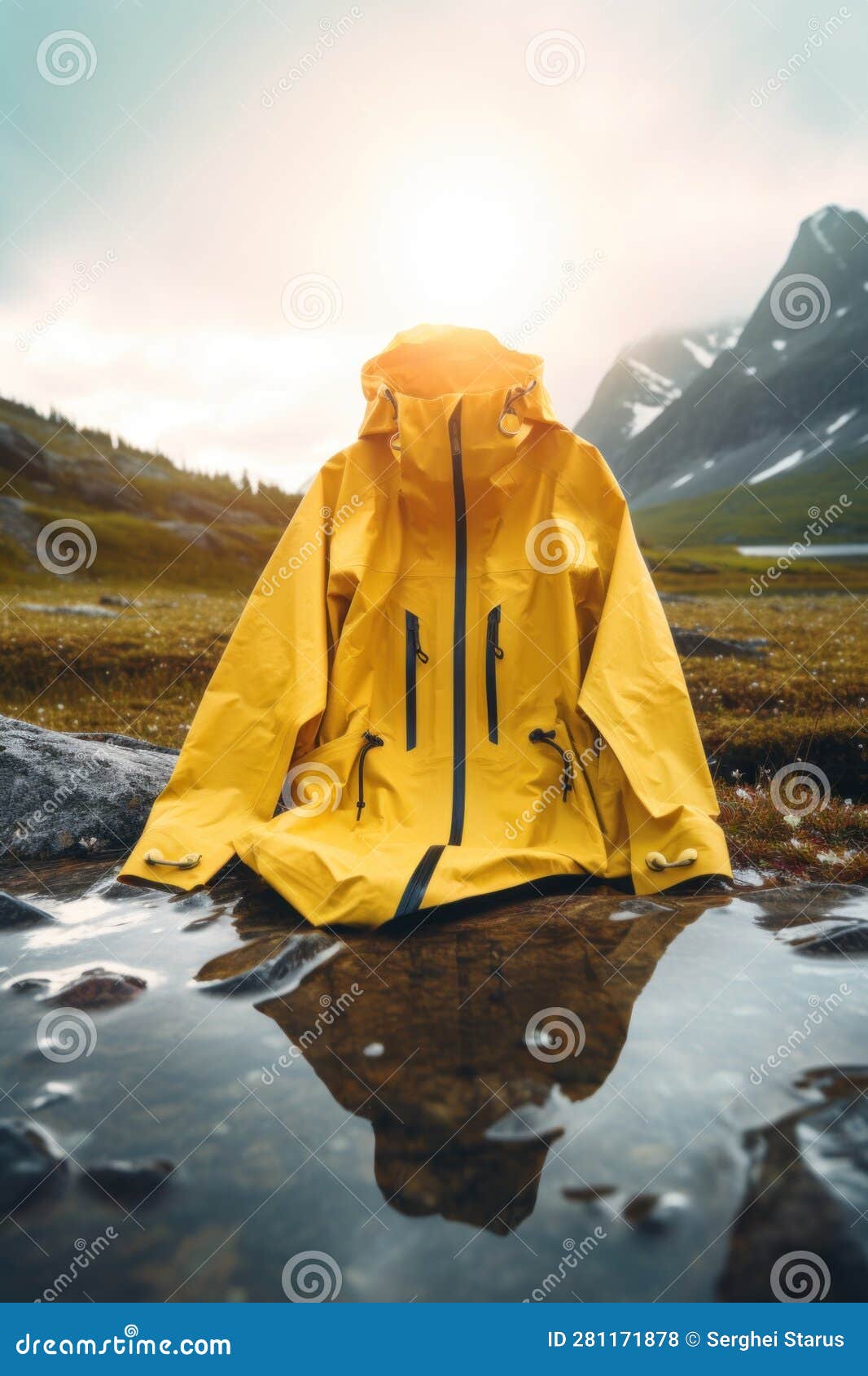 A Yellow Rain Jacket Sitting on Top of a Puddle of Water. Generative AI ...
