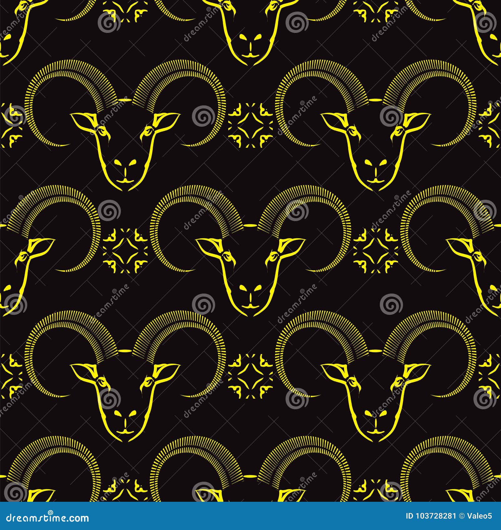 Yellow Ram Head Seamless Pattern Stock Illustration - Illustration of ...