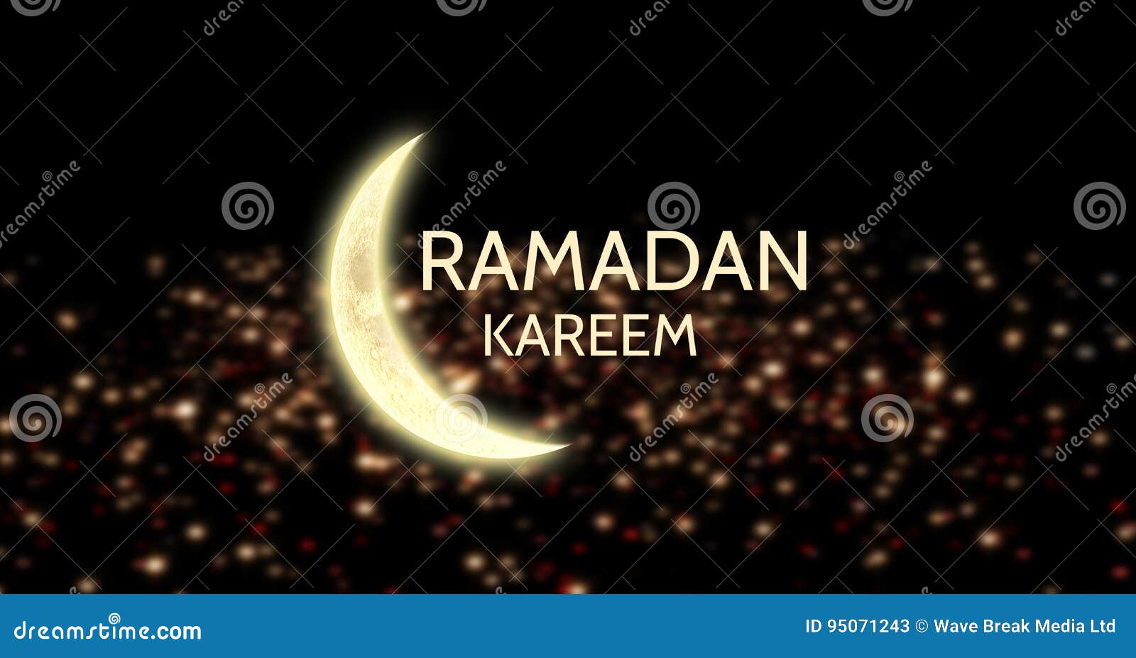 Yellow Ramadan Graphic Against Black Background with Lights Stock Image ...