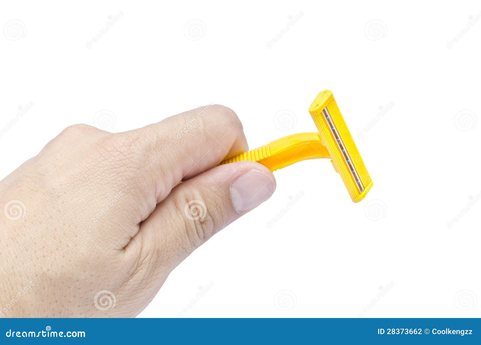 Yellow Razor with Holding Hand on White Background Stock Photo - Image ...