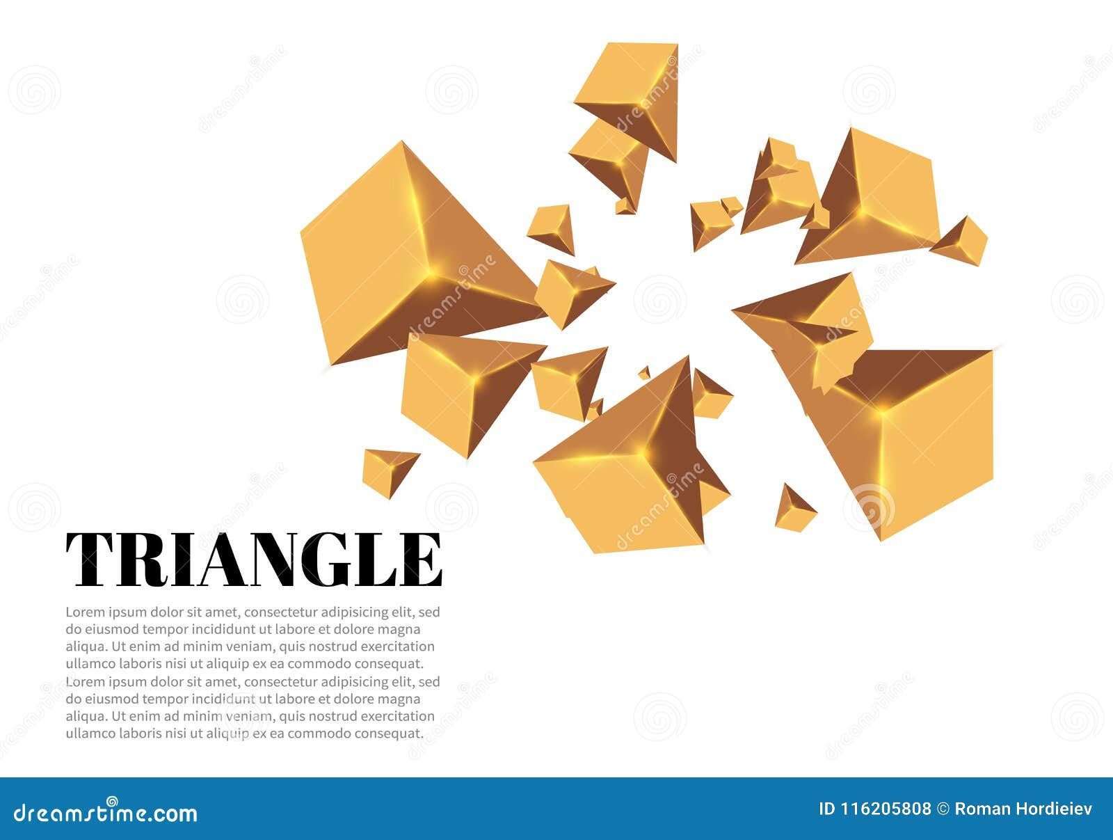 Yellow Realistic Triangles and Golden Light Effects. 3D Effect.motion ...
