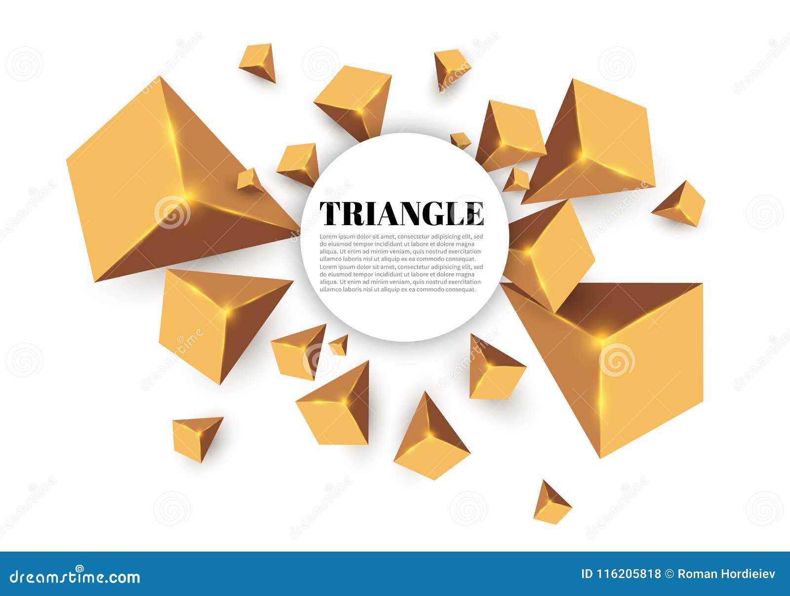 Yellow Realistic Triangles and Golden Light Effects. 3D Effect.motion ...
