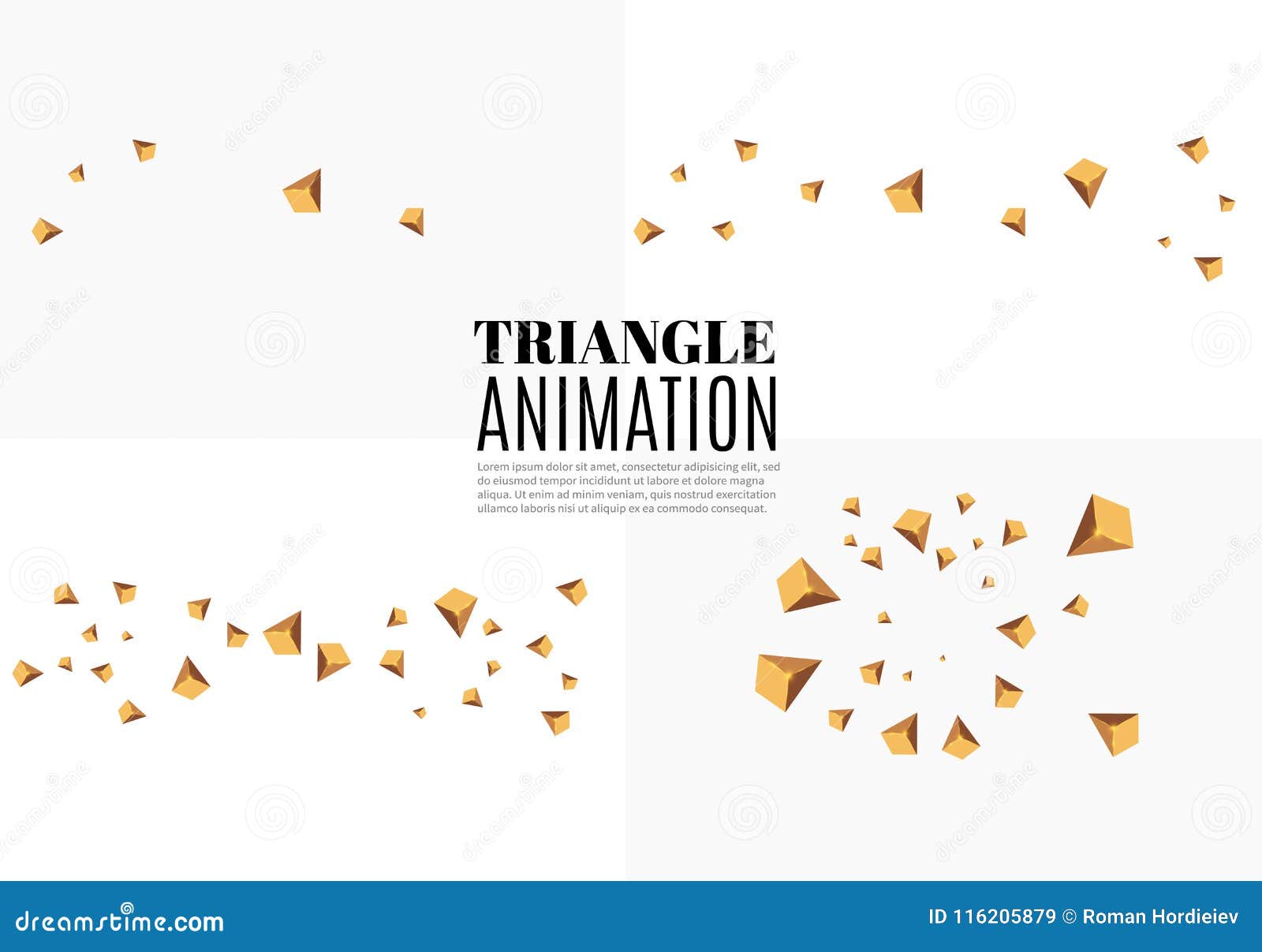 Yellow Realistic Triangles and Golden Light Effects. 3D Effect.motion ...