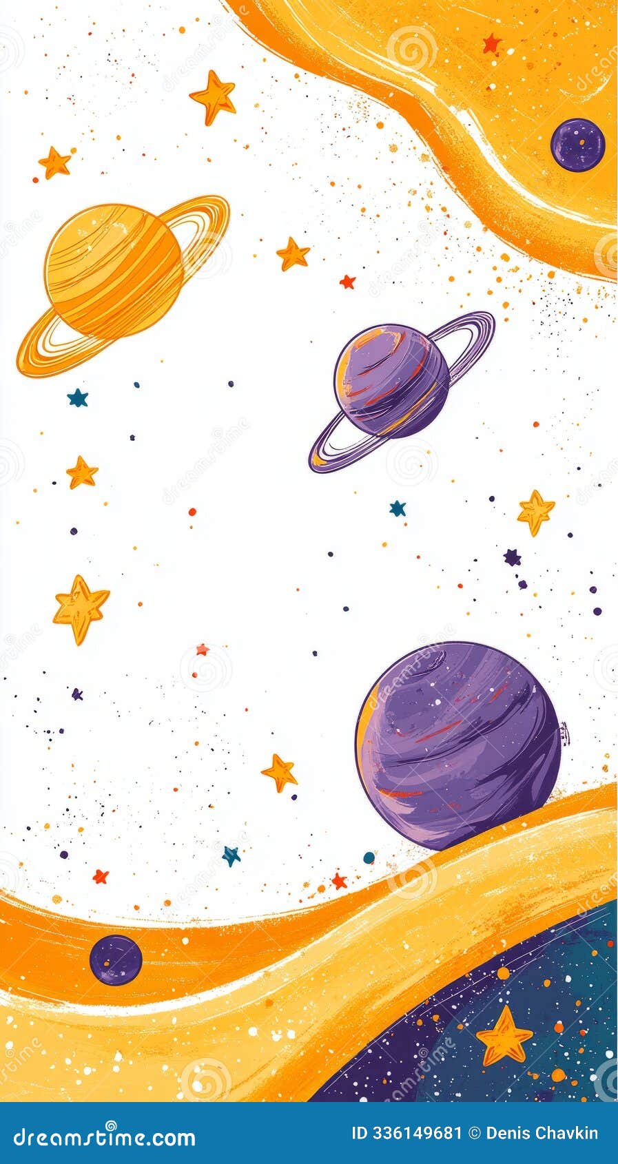 The Yellow Rectangular Border is Decorated with Orange Planets and ...