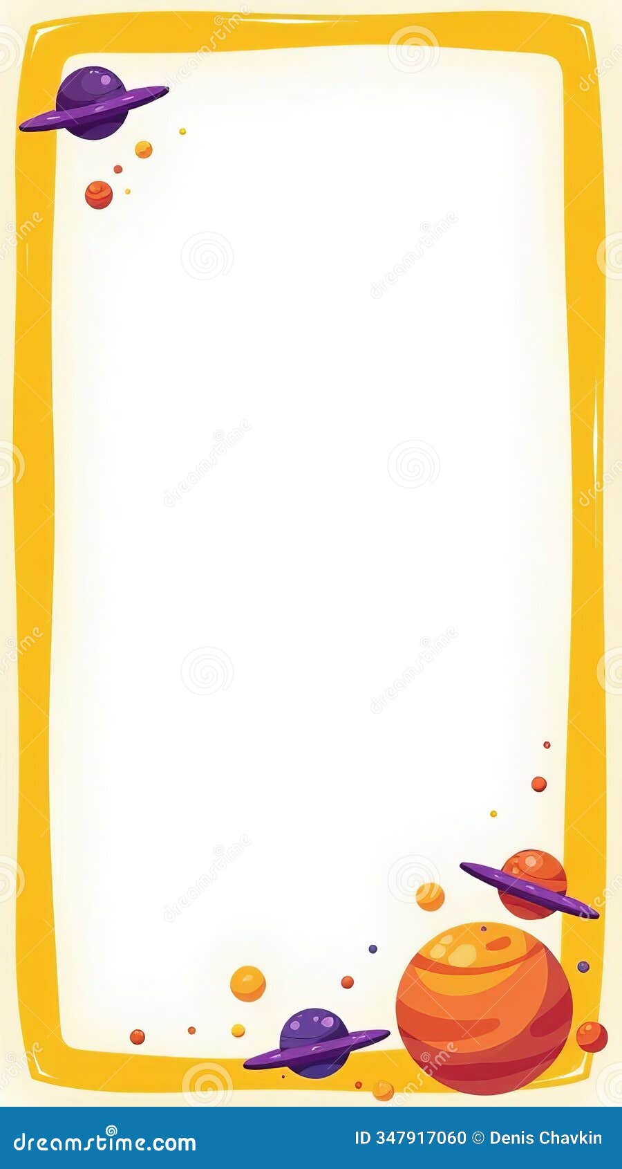 The Yellow Rectangular Border is Decorated with Orange Planets and ...