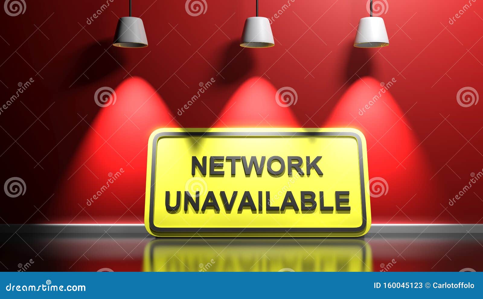 Yellow Sign NETWORK UNAVAILABLE, Leaning at a Red Illuminated Wall - 3D ...
