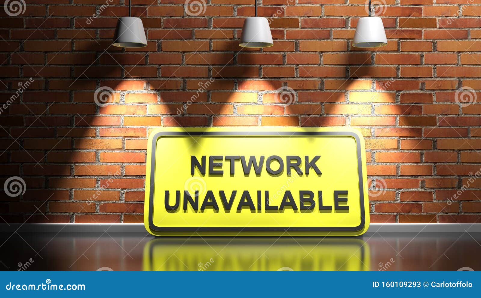 Yellow Sign NETWORK UNAVAILABLE, Leaning at a Red Bricks Illuminated ...