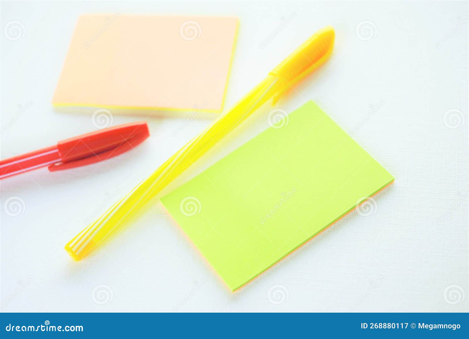 Yellow and Red Ballpoint Pen and Notes on White Paper Stock Image ...