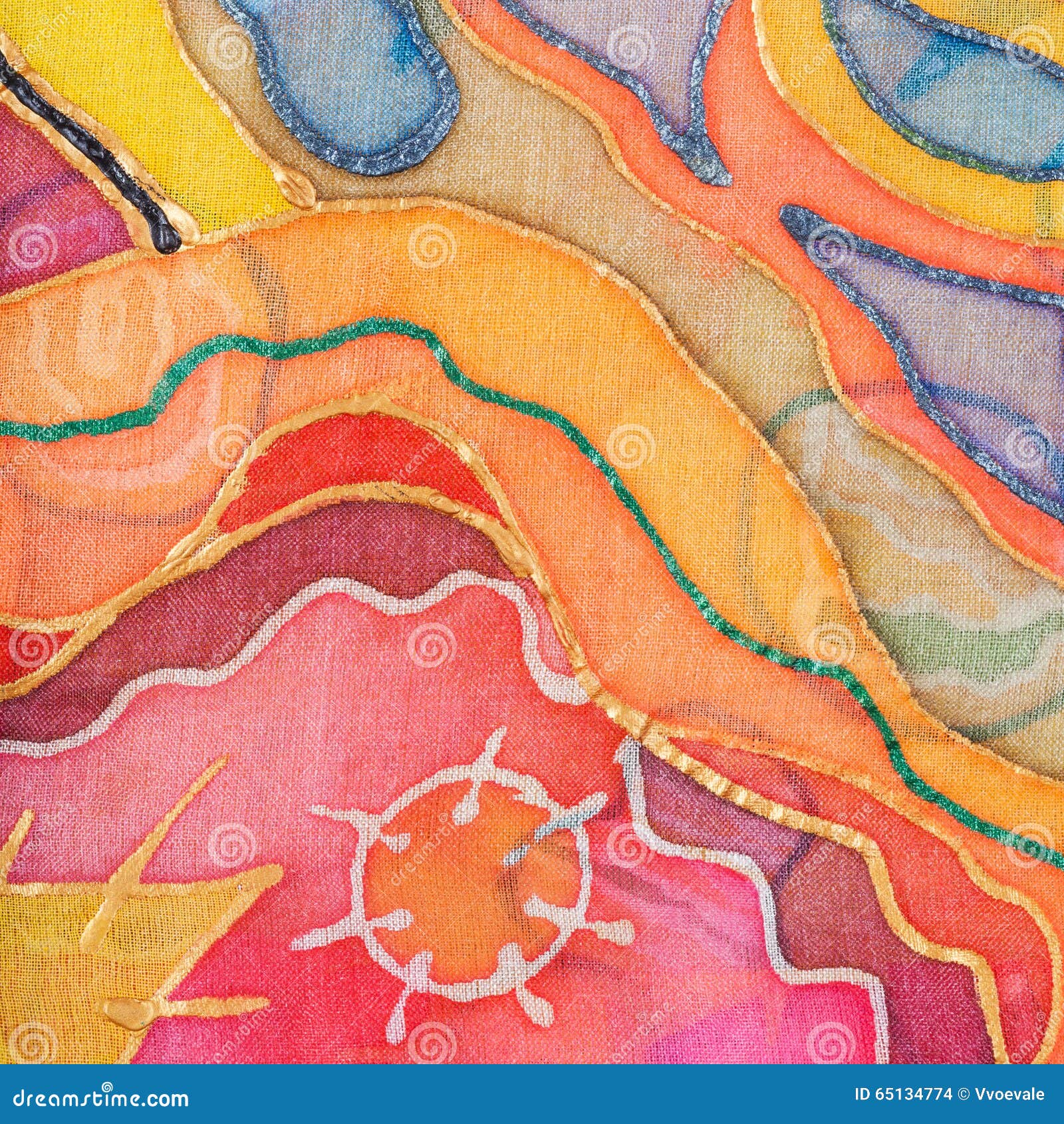 Yellow, Red, Blue Abstract Pattern on Silk Batik Stock Photo - Image of ...