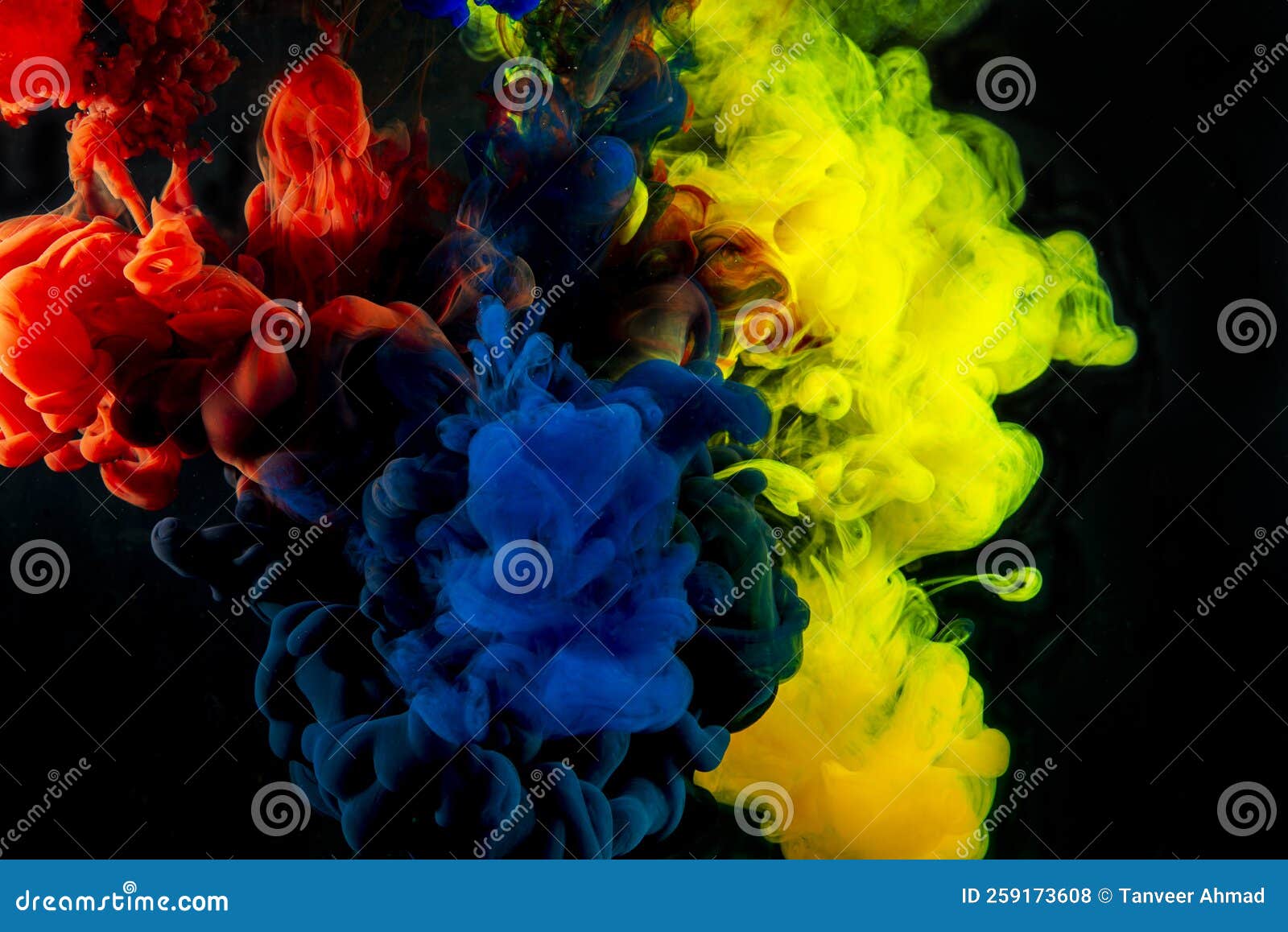 Yellow Red and Blue Ink Abstract into Dark Banner Stock Photo - Image ...