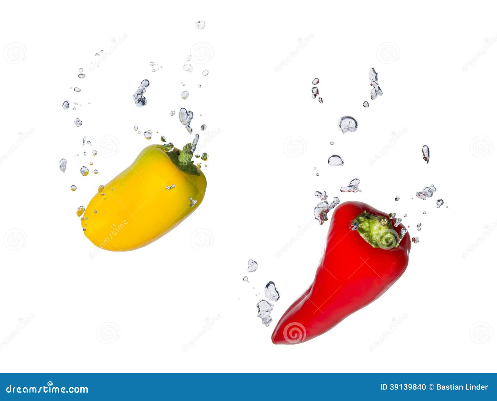 Yellow and Red Capsicum in Water with Air Bubbles Stock Photo - Image ...