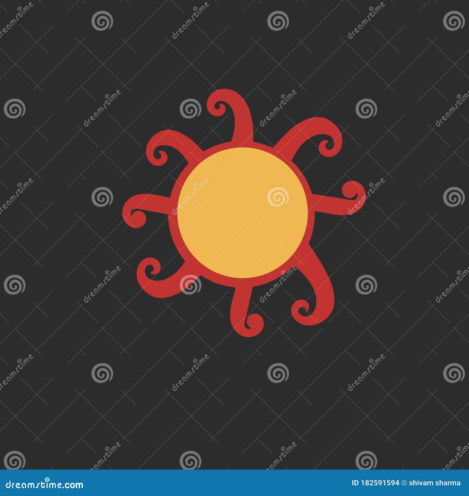 Yellow and Red Color Sun with Rays Stock Illustration - Illustration of ...