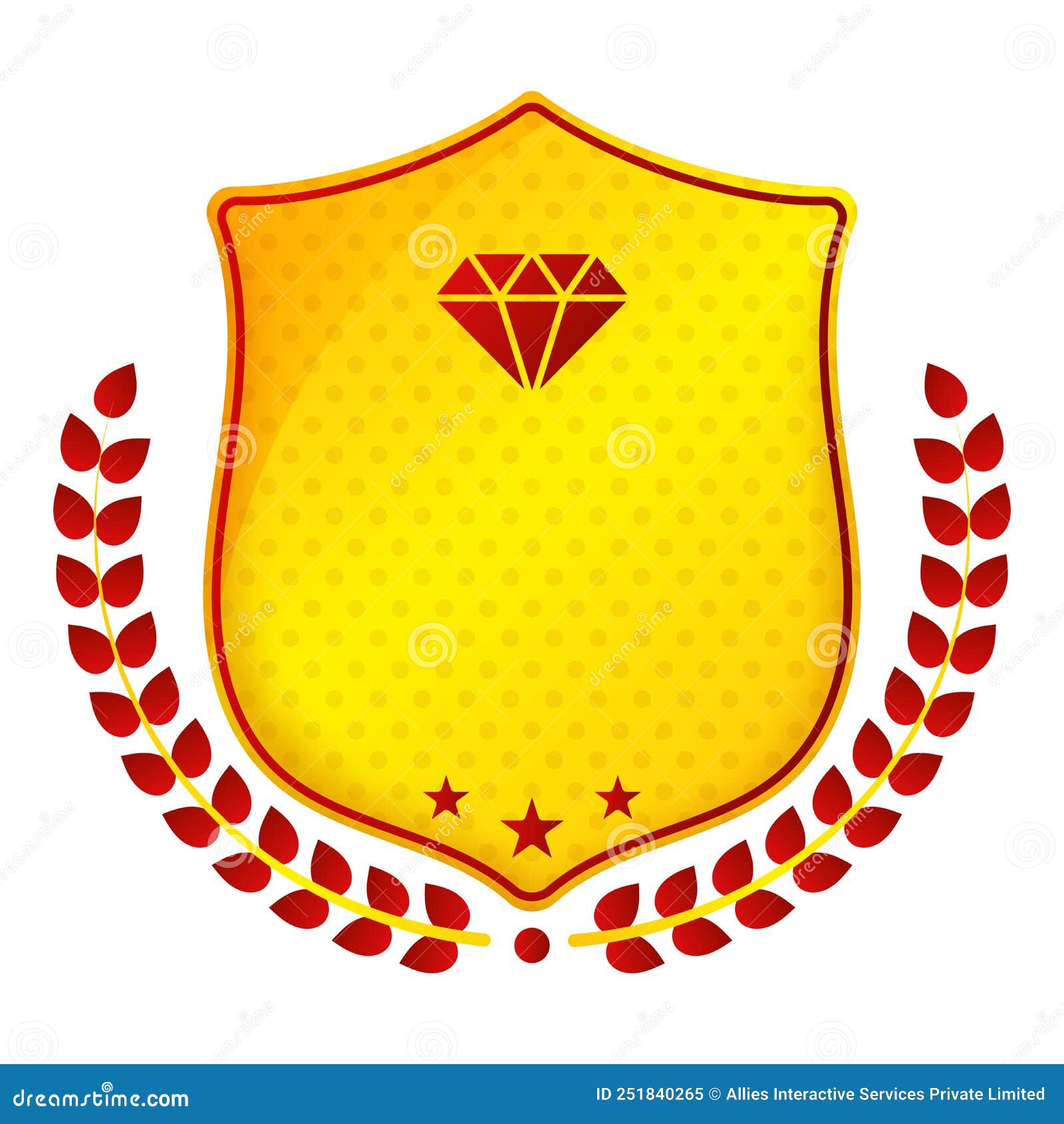 Yellow And Red Diamond Shield Badge With Laurel Wreath On White Royalty ...