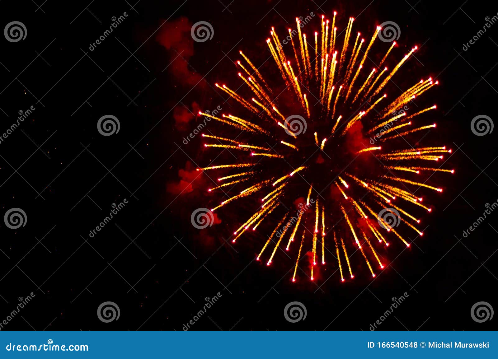 Yellow and Red Fireworks in the Shape Sphere Stock Photo - Image of ...