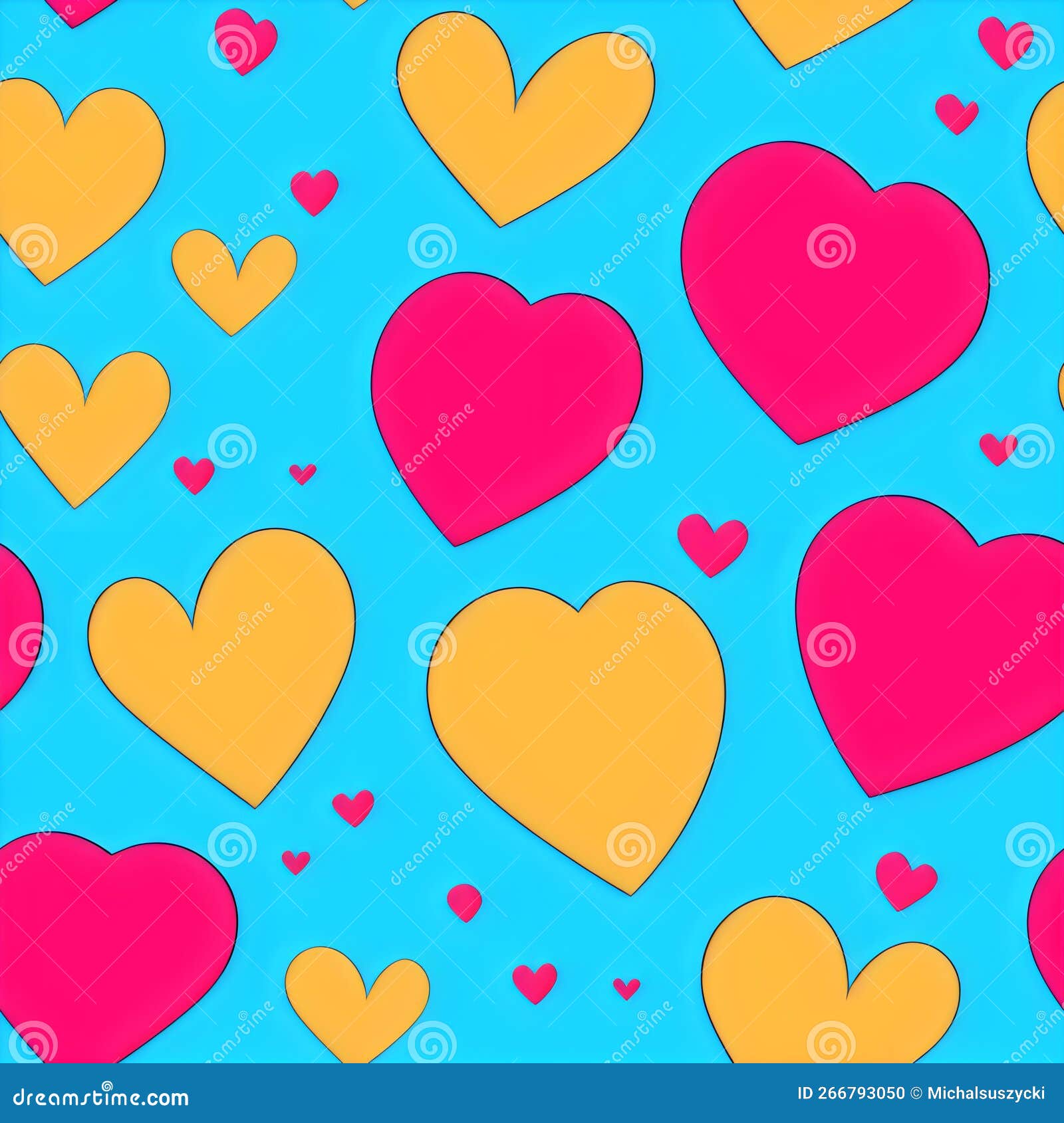 Yellow and Red Hearts on Blue Background, Seamless Hearts Pattern ...