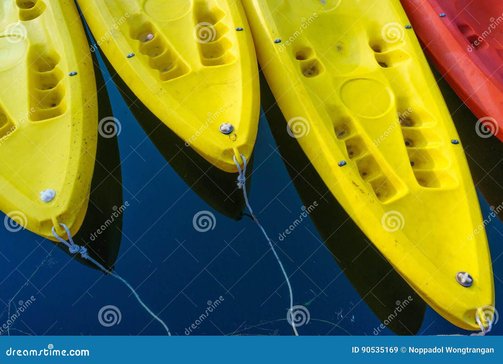 Yellow and Red Kayaks on Blue Water Stock Image - Image of travel ...