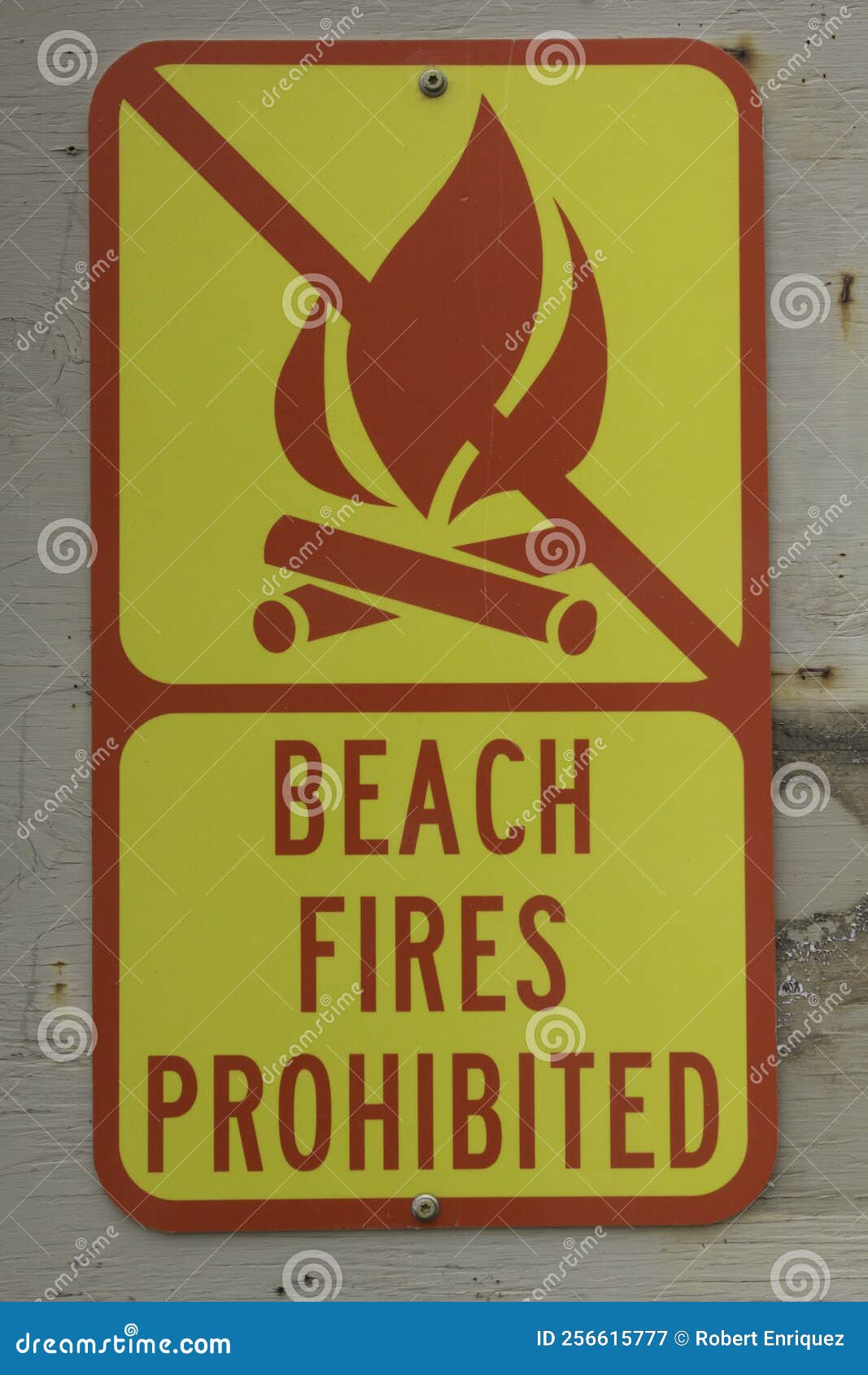 A Yellow and Red No Beach Fires Sign Stock Image - Image of path, sign ...