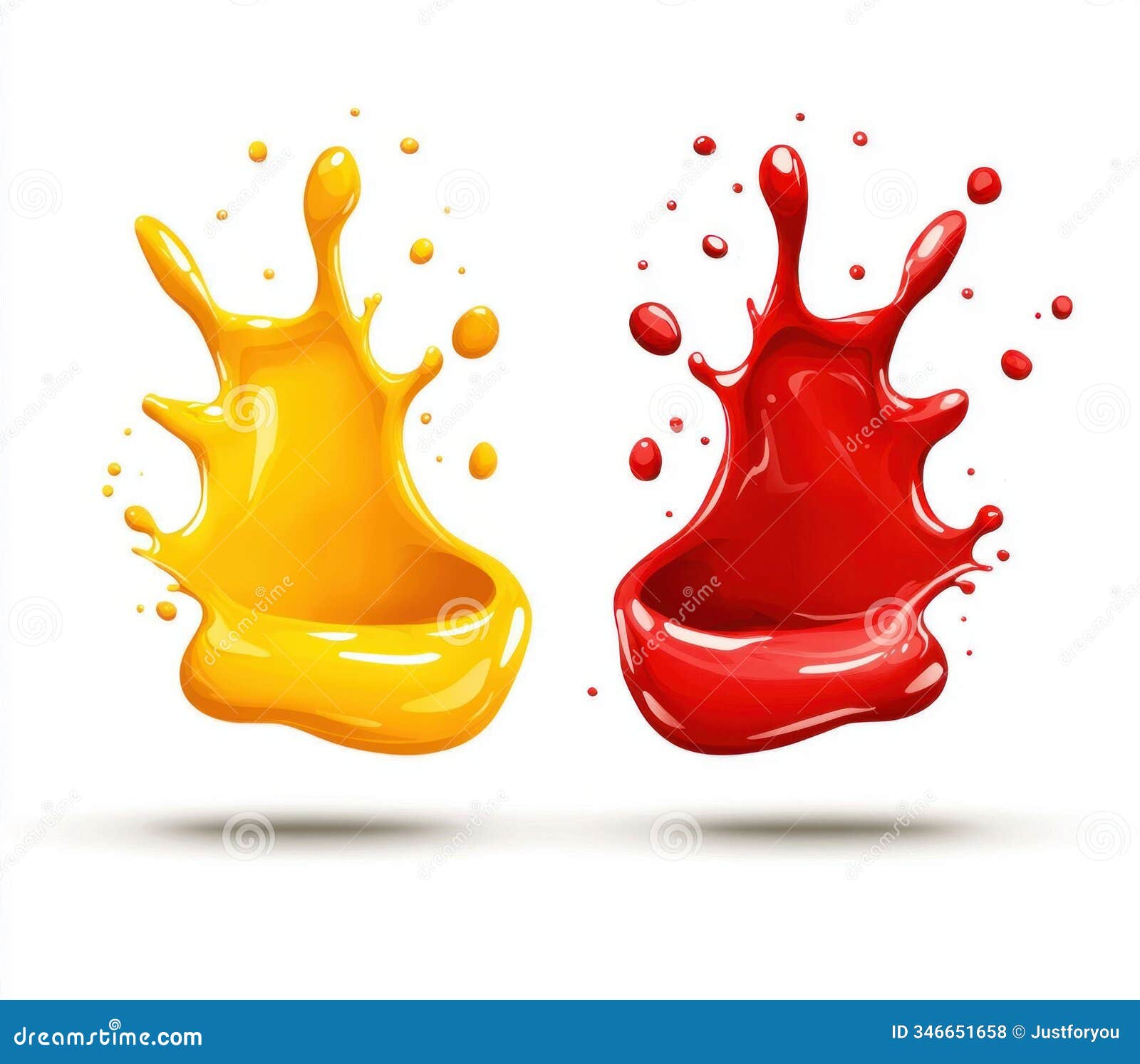 Yellow and Red Paint Splashes Isolated on a White Background Stock ...