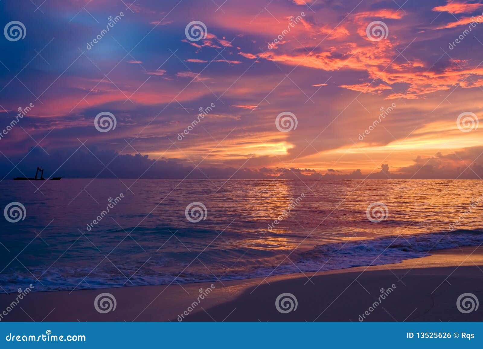 Yellow Red Pink Blue Sunset on the Ocean Stock Photo - Image of clouds ...