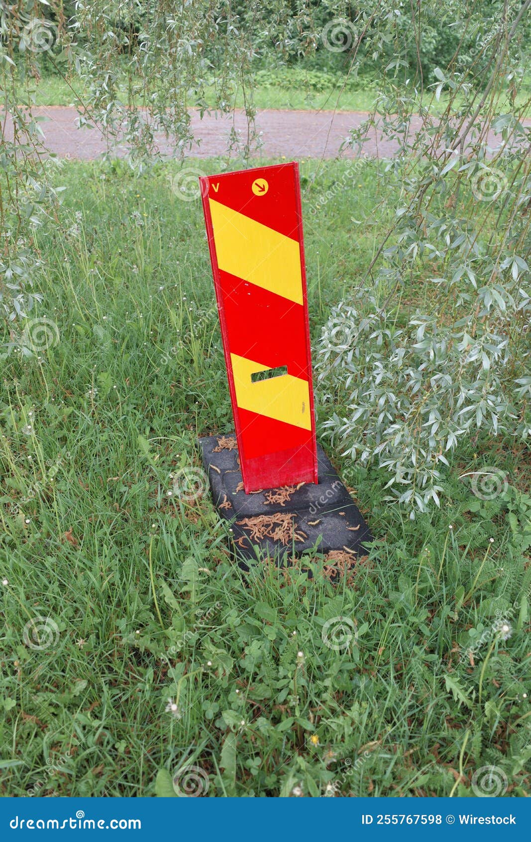 Yellow and Red Reflectorized Road Sign, Vertical Shot Stock Photo ...