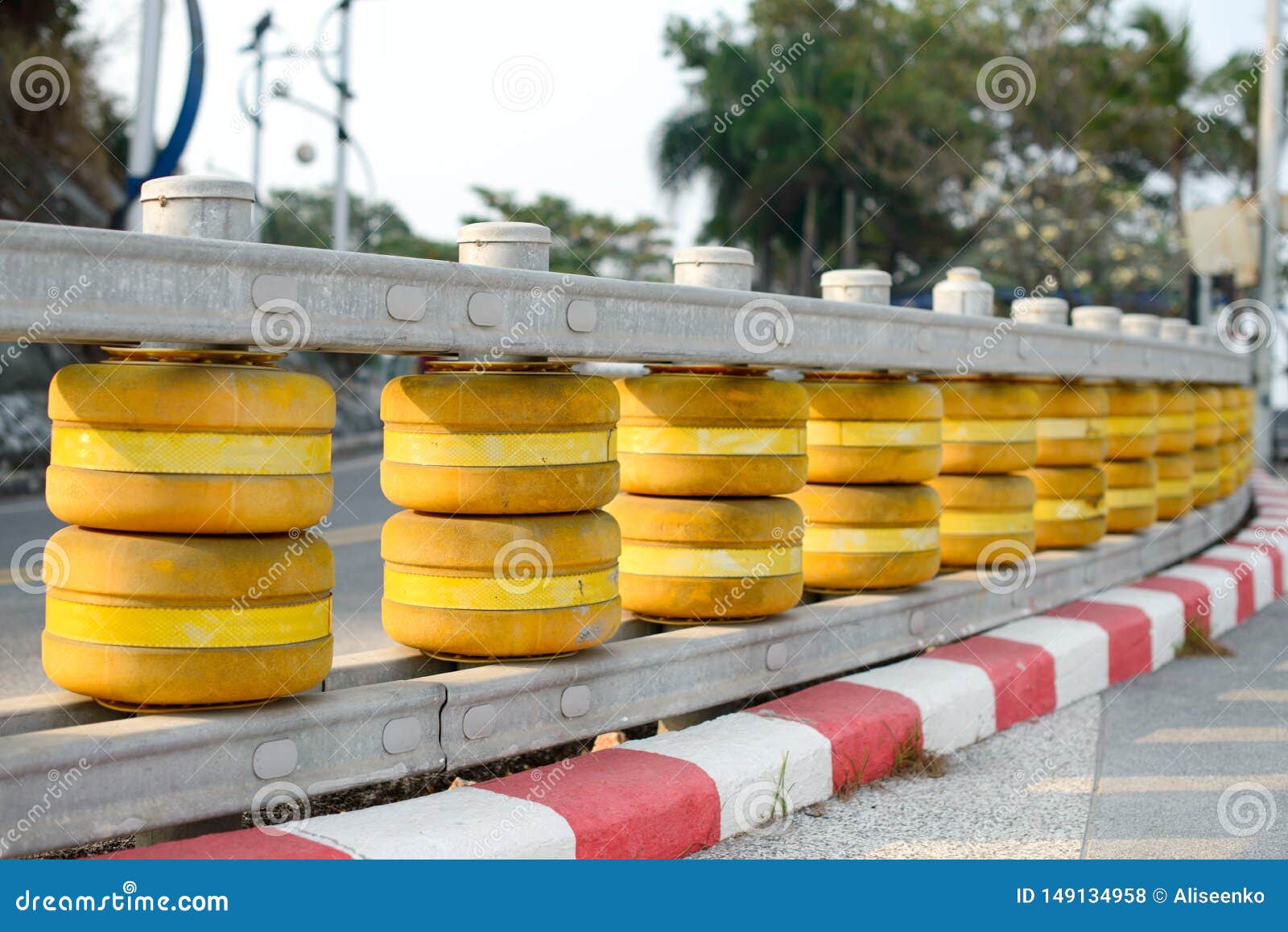 Yellow and Red Road Railing Barrier on the Road. Stock Photo - Image of ...
