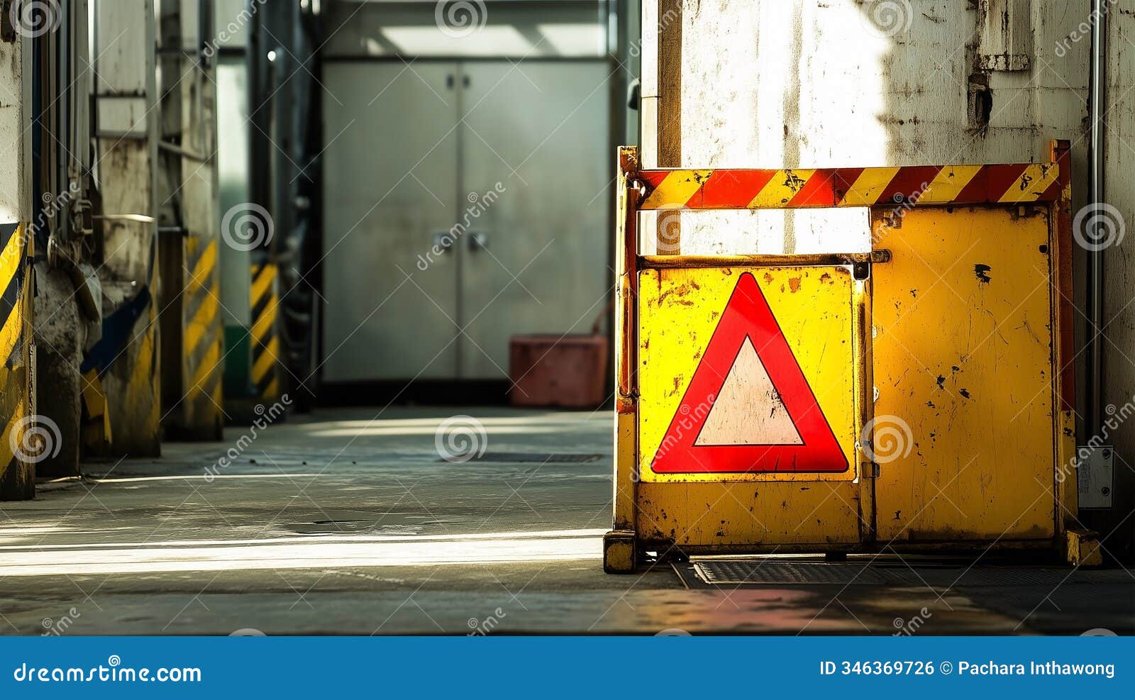 A Yellow and Red Sign with a Triangle on it Stock Illustration ...