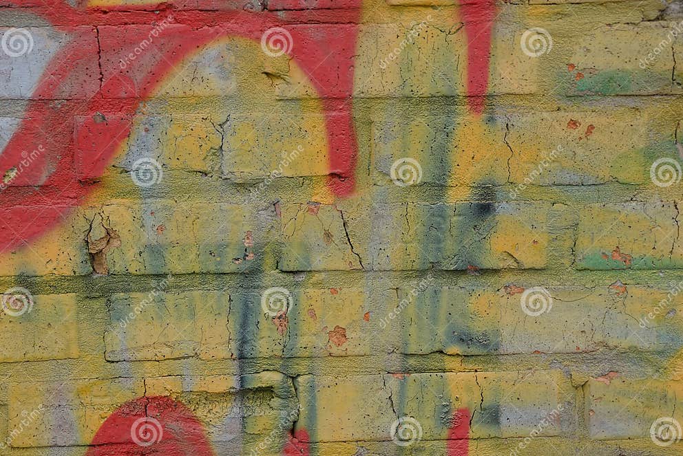Yellow Red Stone Texture of Bricks in Paint in the Wall Stock Photo ...