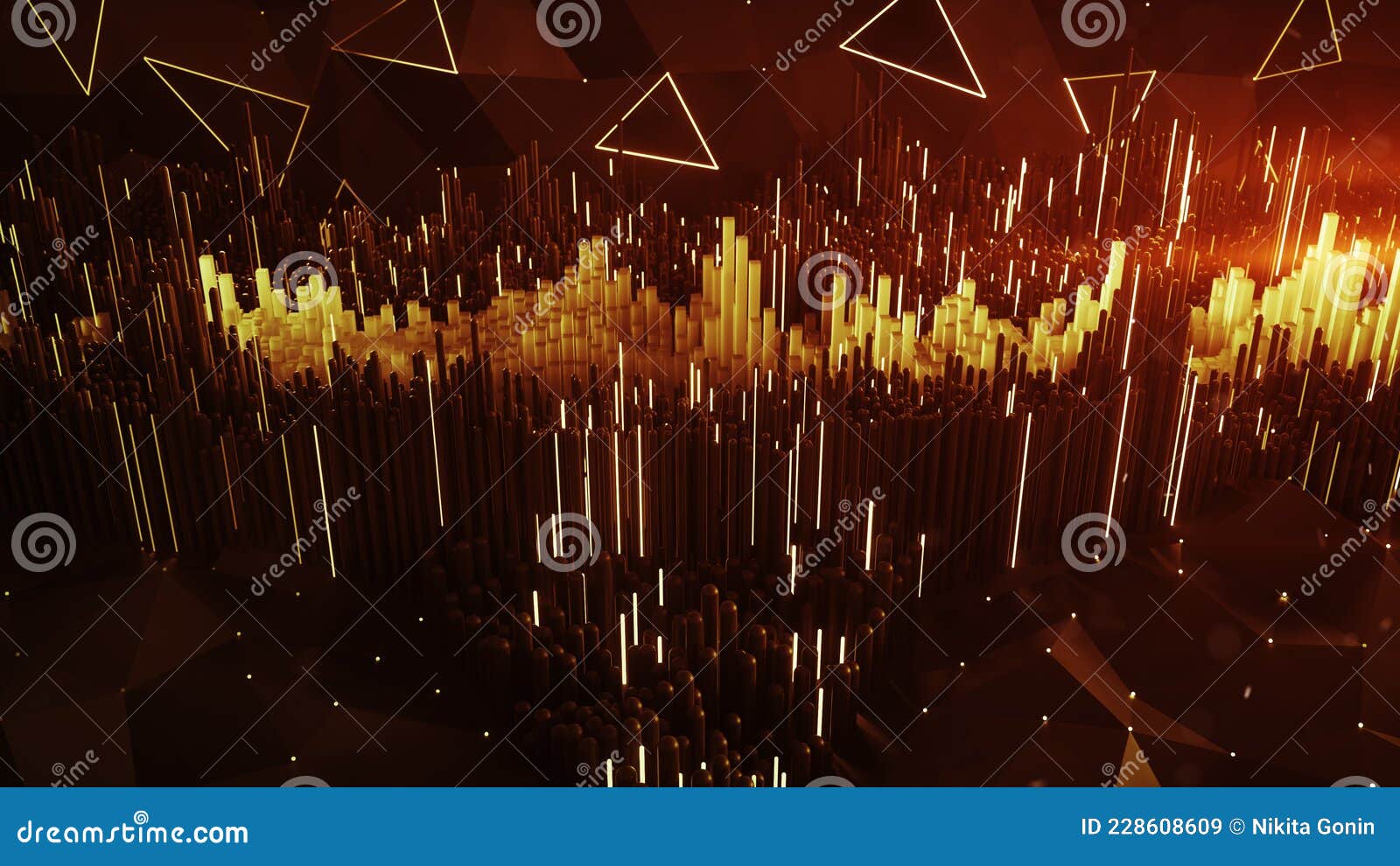 Yellow and Red Wave Graph Equalizer 3D Rendering Stock Illustration ...