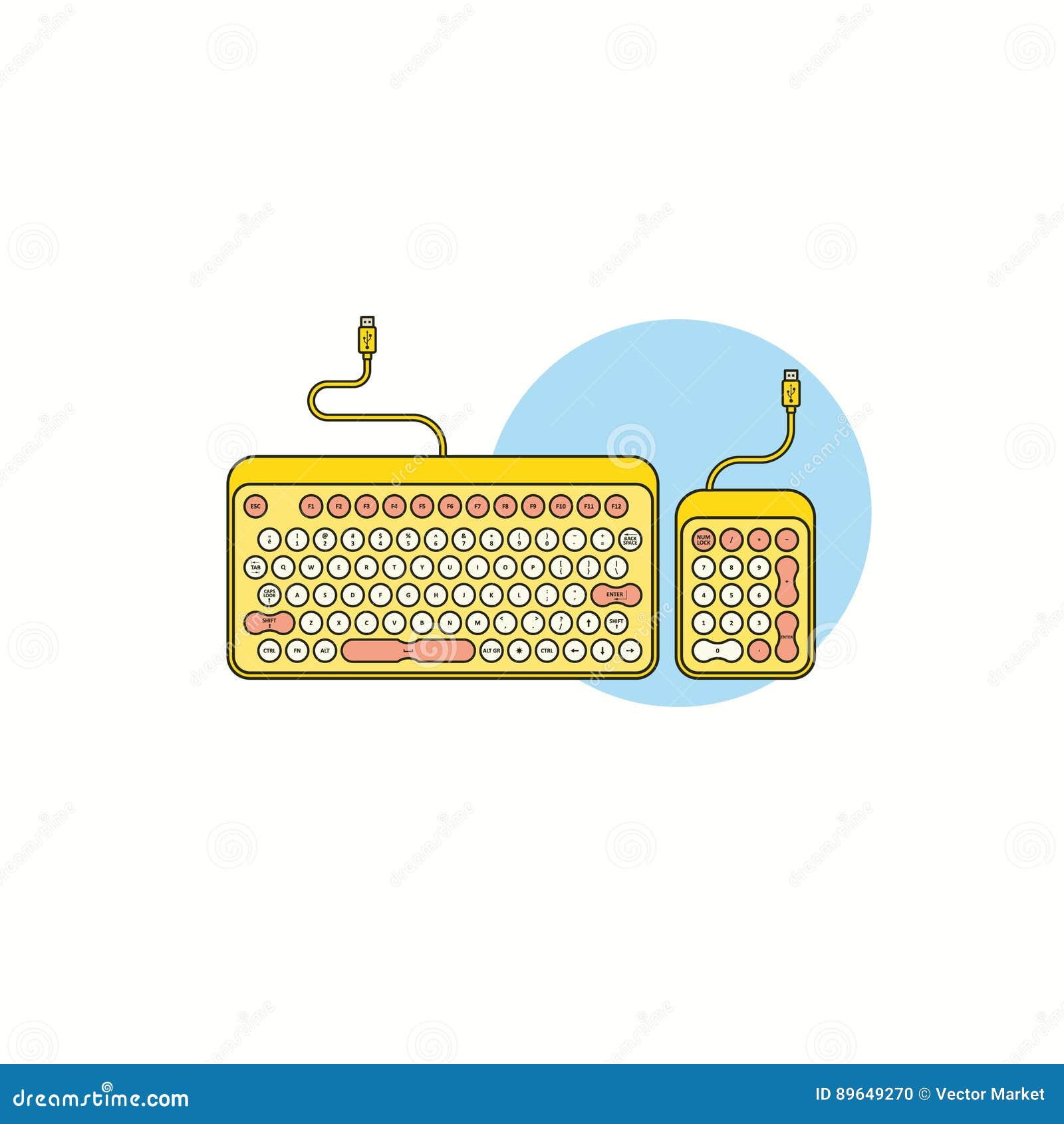 Keyboard. Color Yellow, Red and White Keyboard and Numpad Flat Design ...