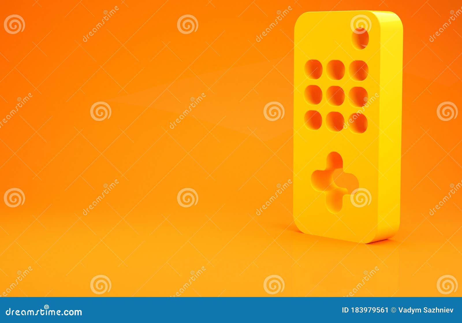 Yellow Remote Control Icon Isolated on Orange Background. 3d ...