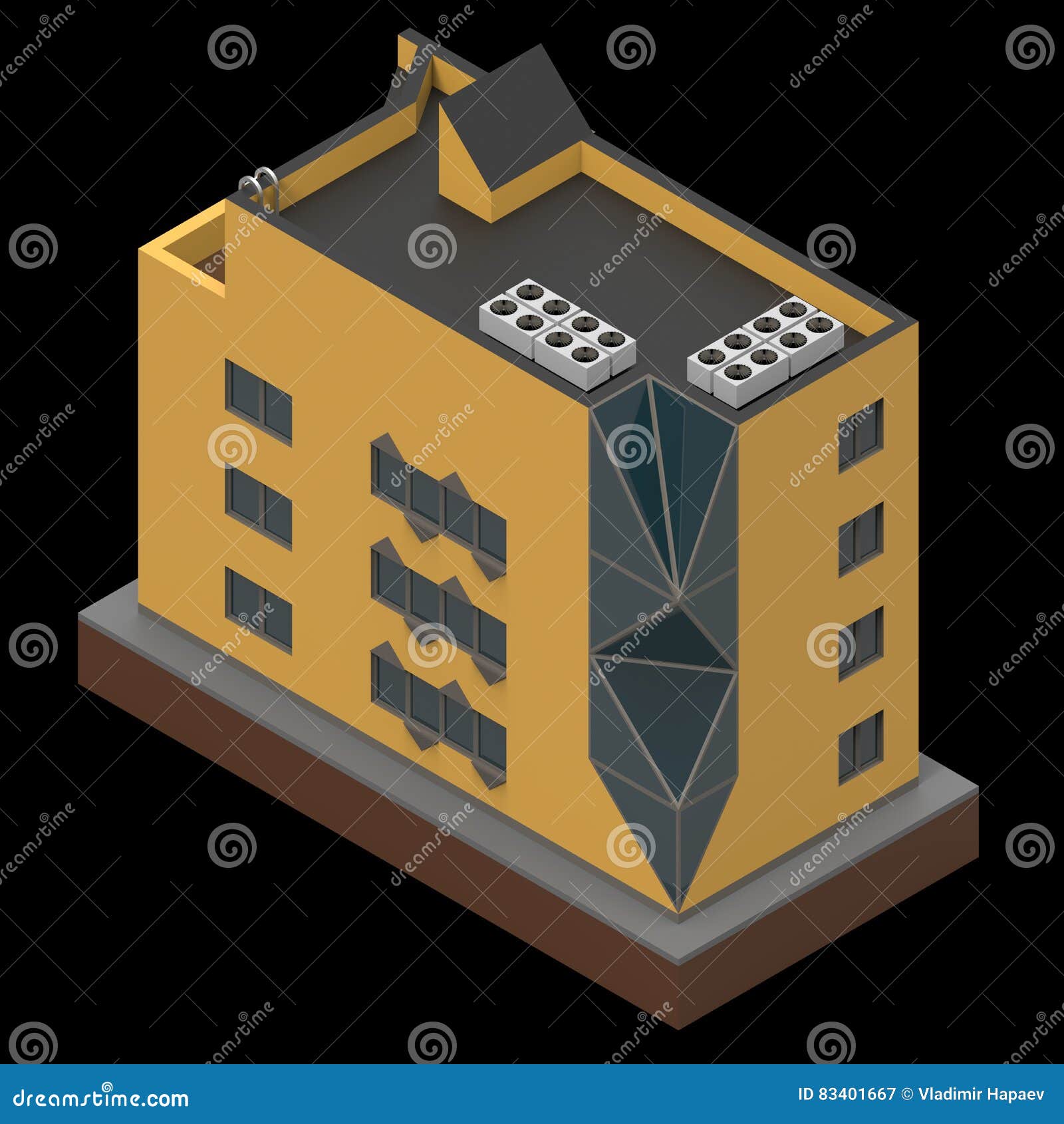 Yellow Residential Building in a Small Isolated Platform. Raster 3d ...