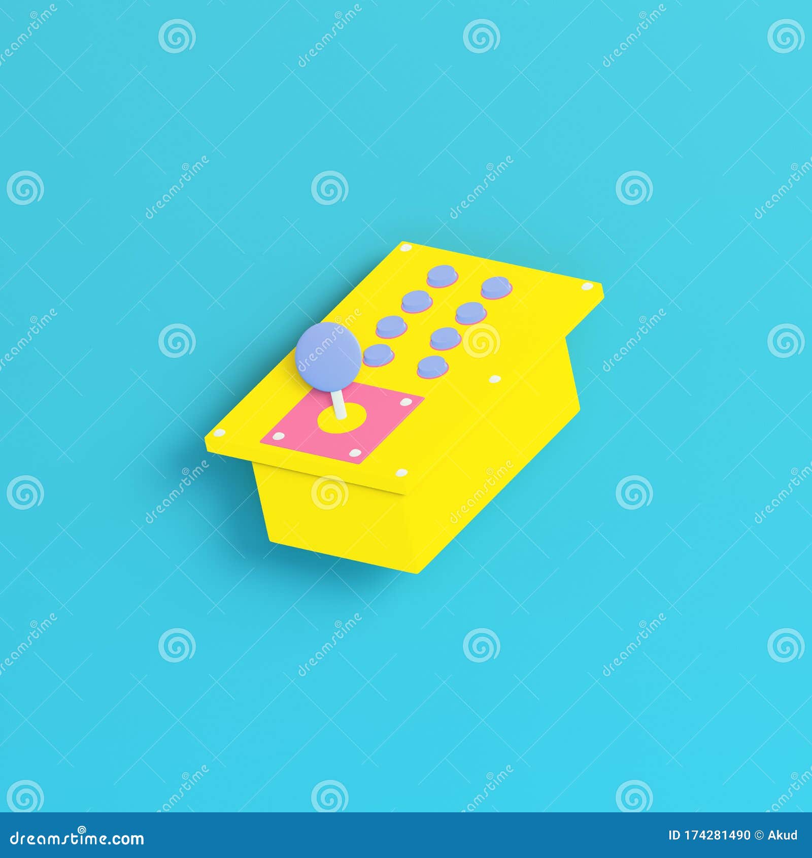 Yellow Retro Arcade Game Controller on Bright Blue Background in Pastel ...