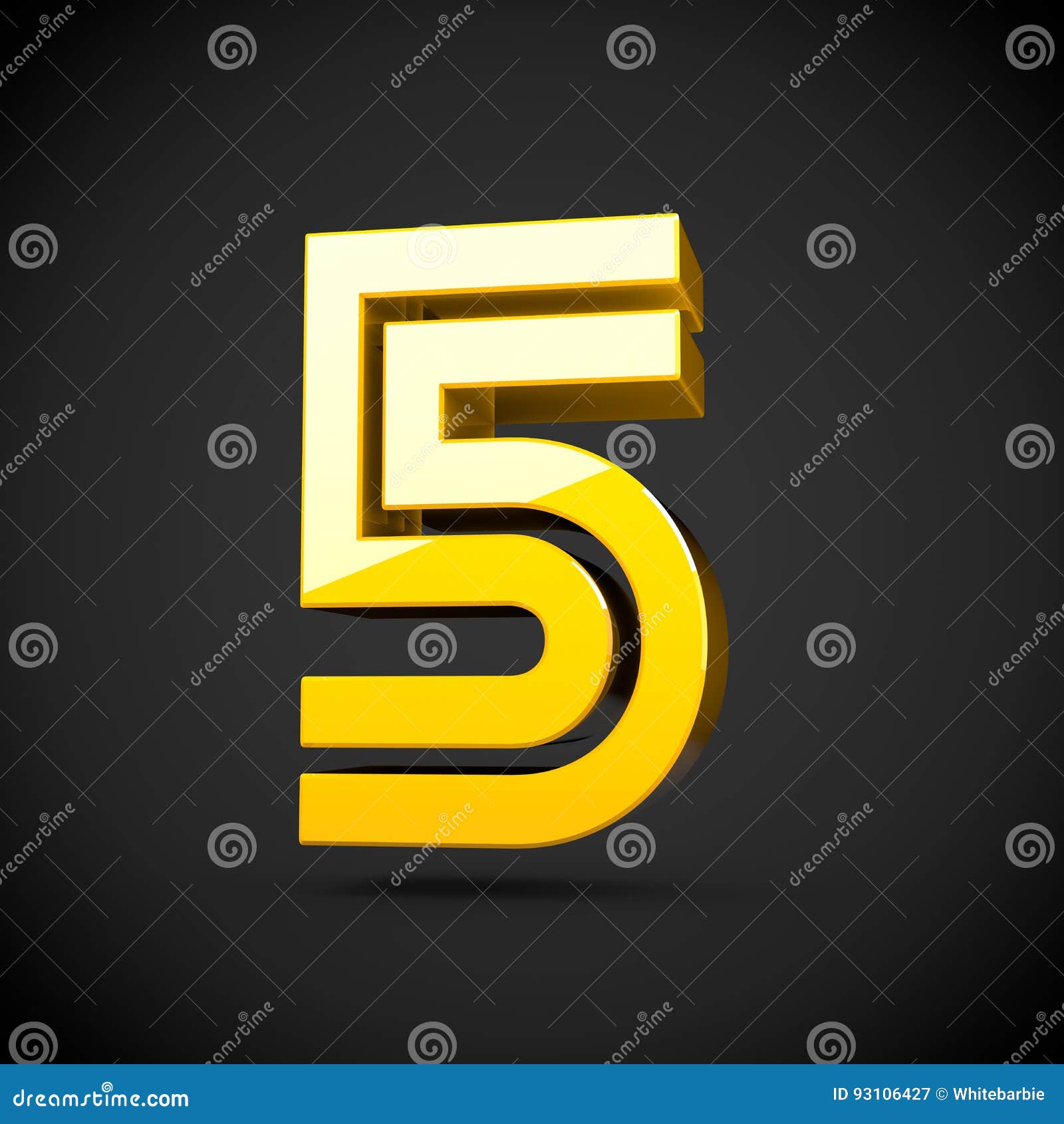 Yellow Retro Number 5 Isolated on Black Background Stock Illustration ...