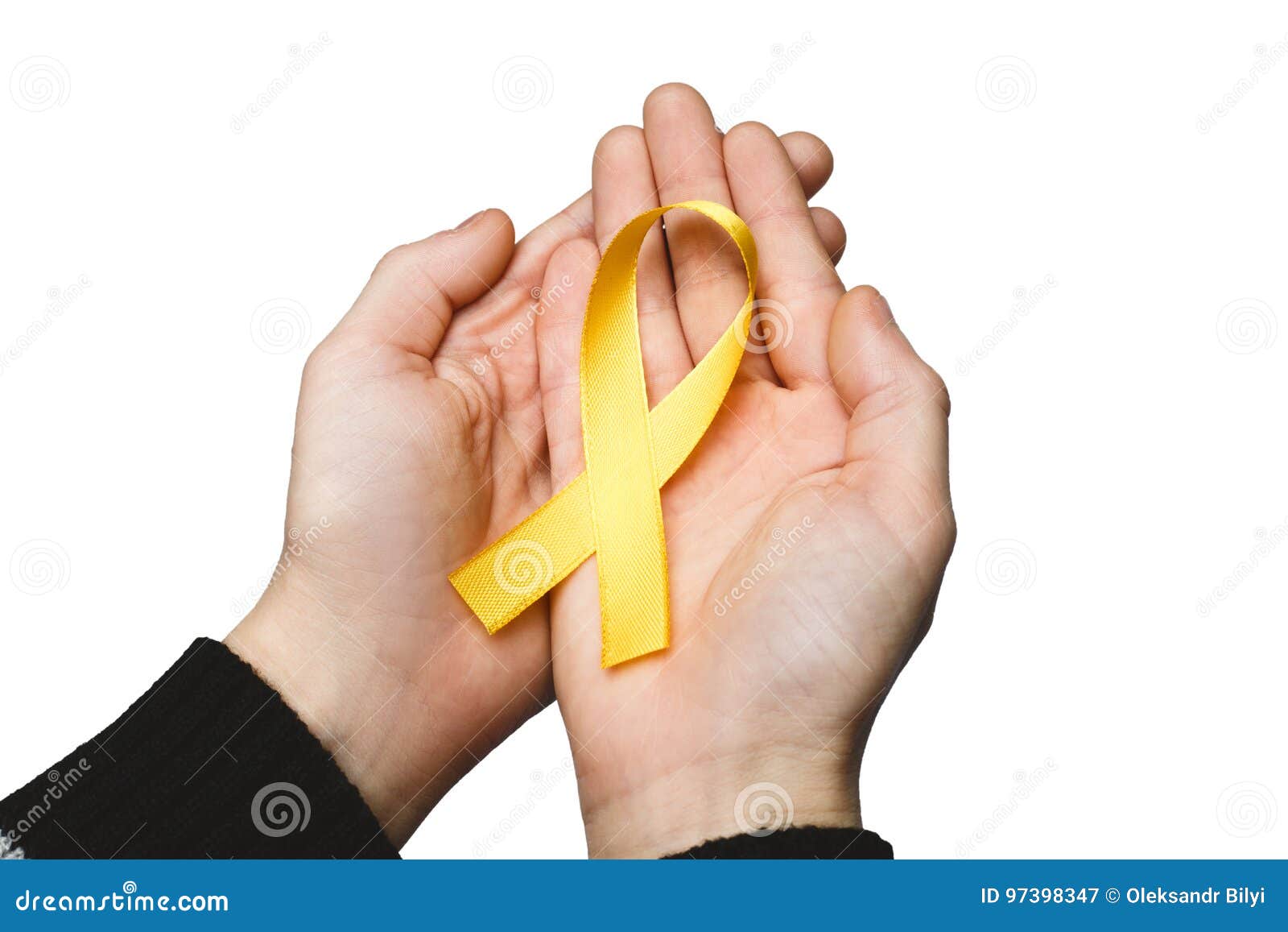 Yellow Ribbon in Hands, Symbol Bladder Cancer, Sarcoma, Bone Can Stock ...