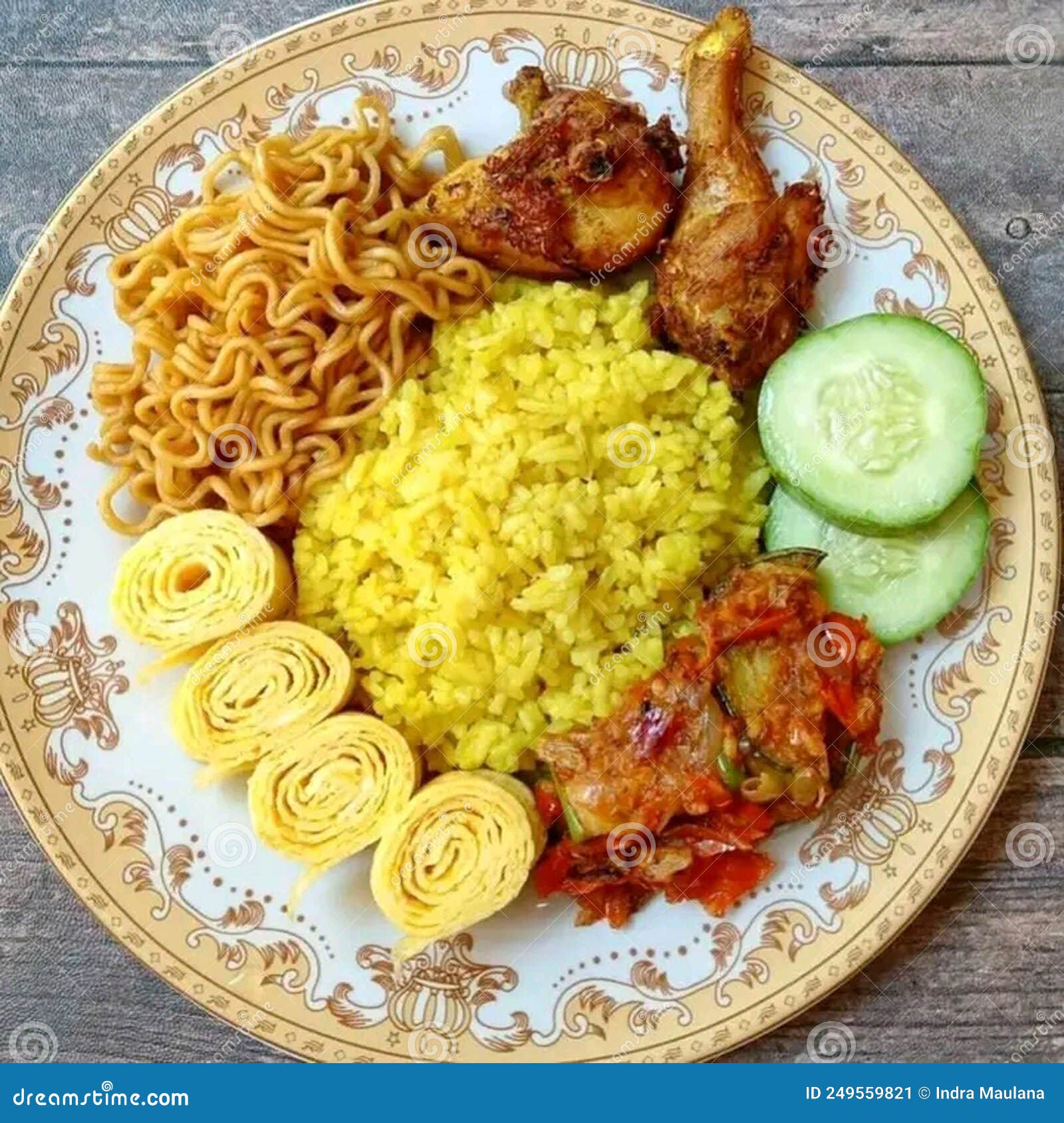 Yellow Rice with Chicken and Noodles Stock Image - Image of rice ...