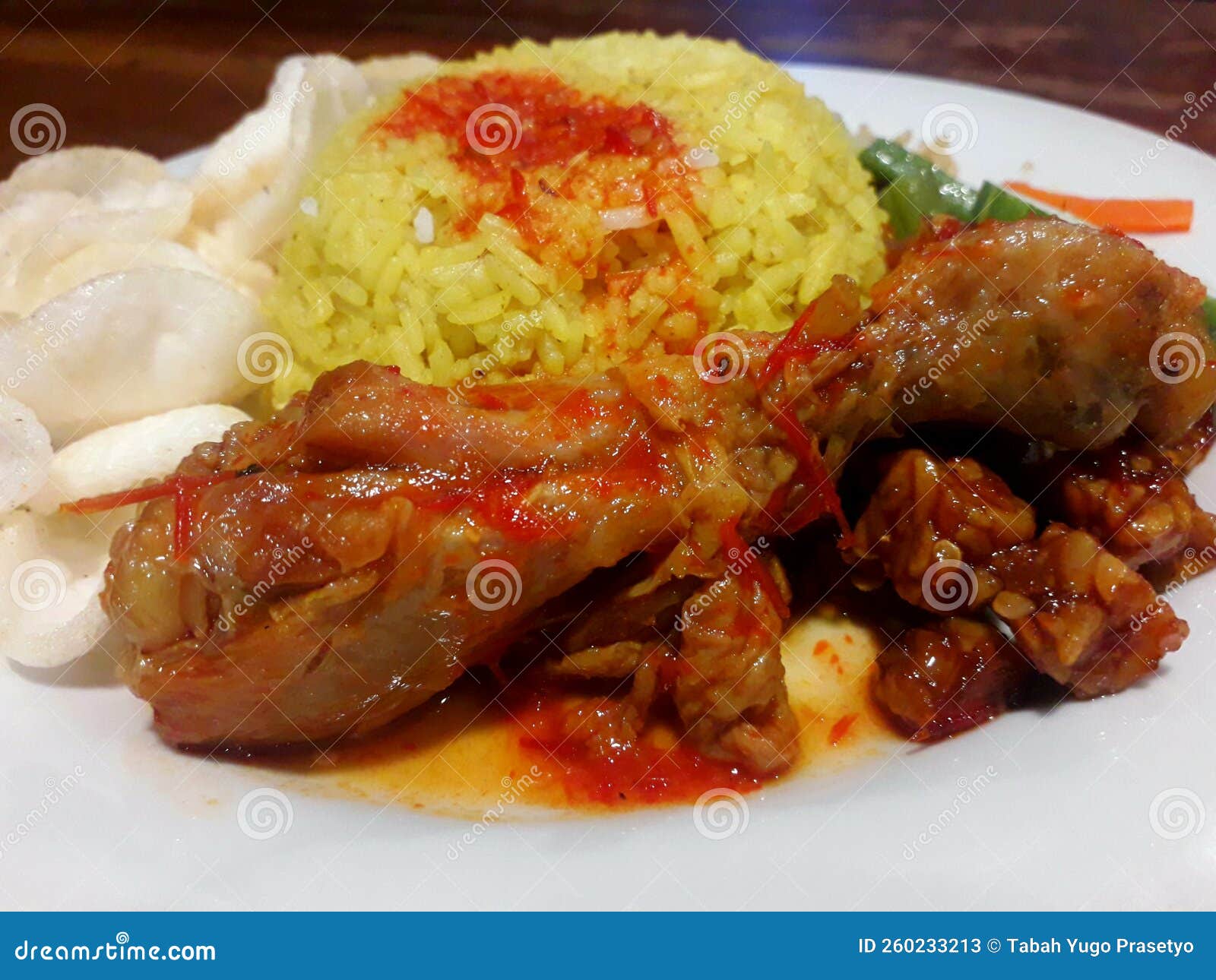 Yellow Rice with Chicken Sambal Stock Image - Image of seafood, rice ...