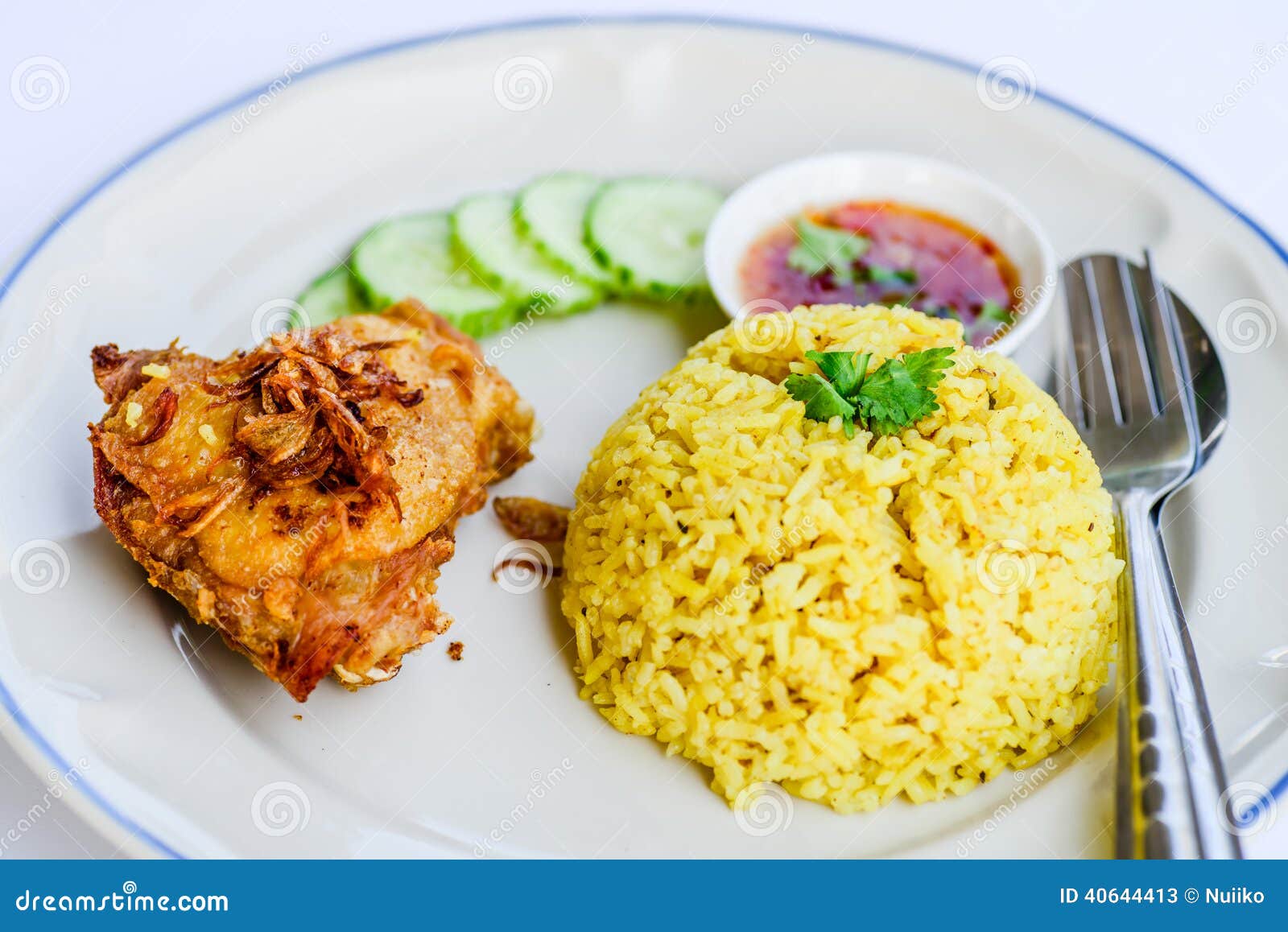 Yellow Rice with Fried Chicken on Dish. Stock Image - Image of meal ...
