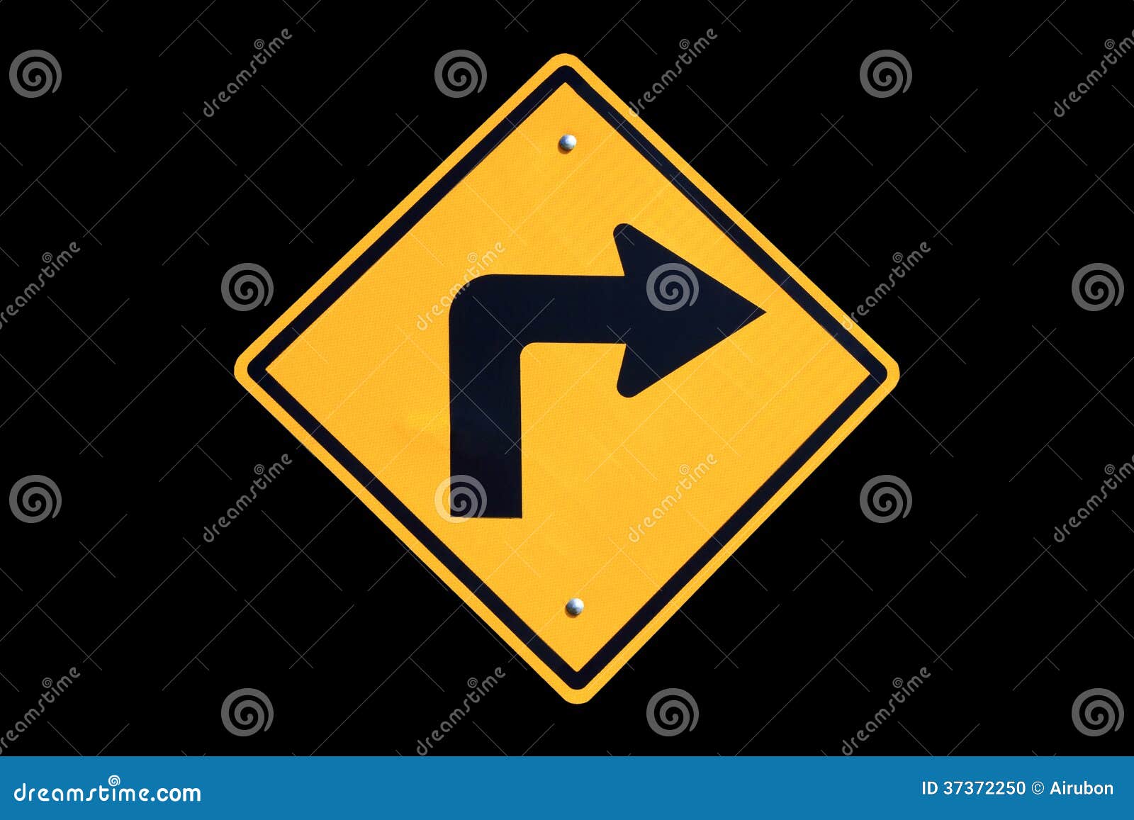 Yellow Right Turn Road Sign Stock Photo - Image of highway, attention ...