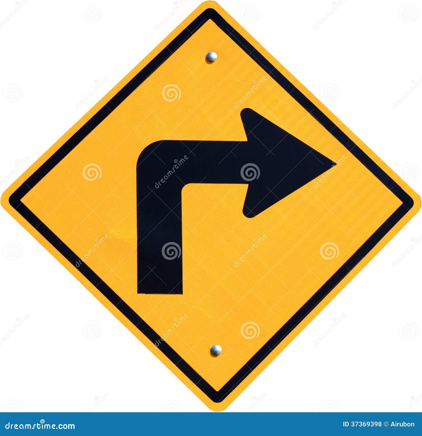 Right Turn Ahead Route Road Sign, Yellow Isolated Roadside Traffic ...